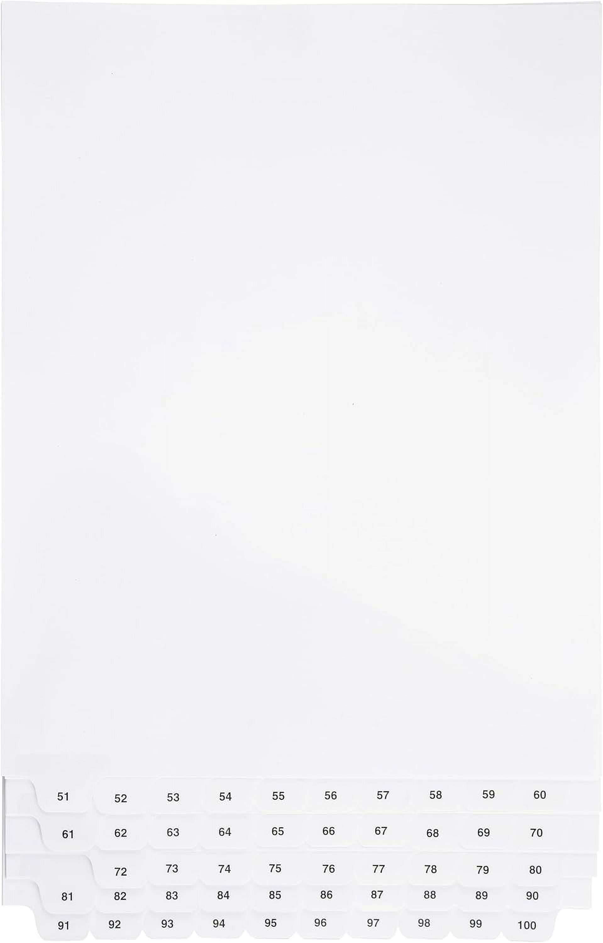 Exhibitindexes® Bottom Numbered Dividers Tabs Letter Size Set of 51-100 ...