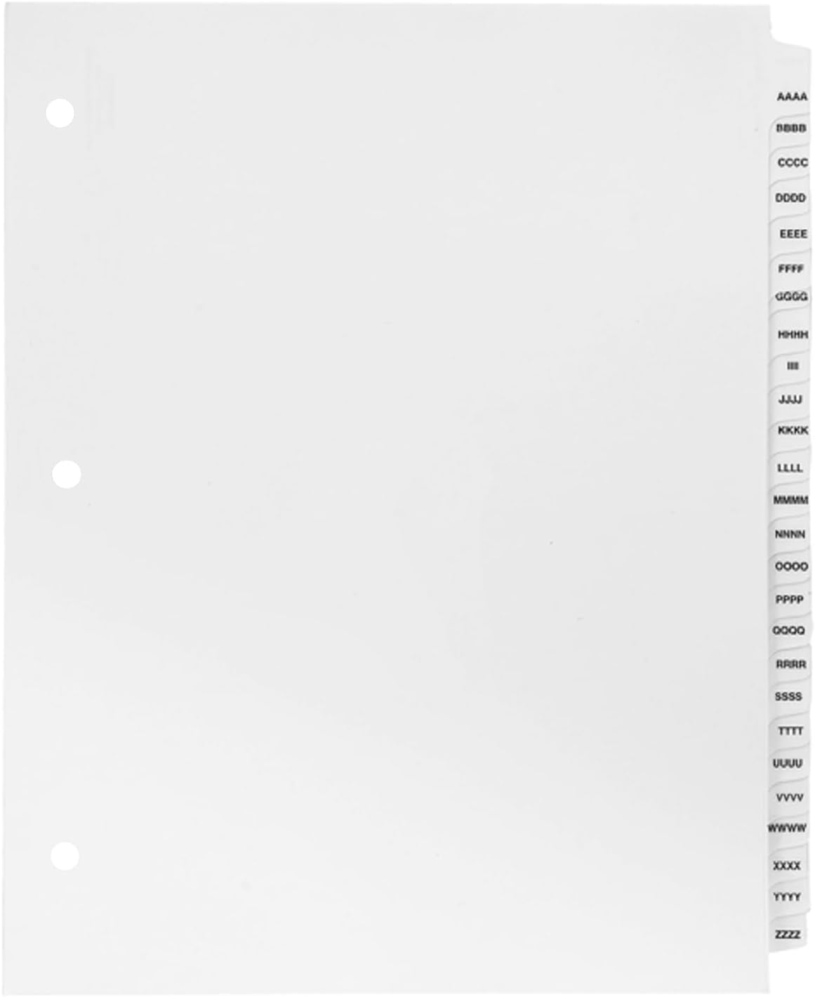 Exhibitindexes® Exhibit Dividers AAAA-ZZZZ (4A-4Z) - 3 Hole Punched AVE ...