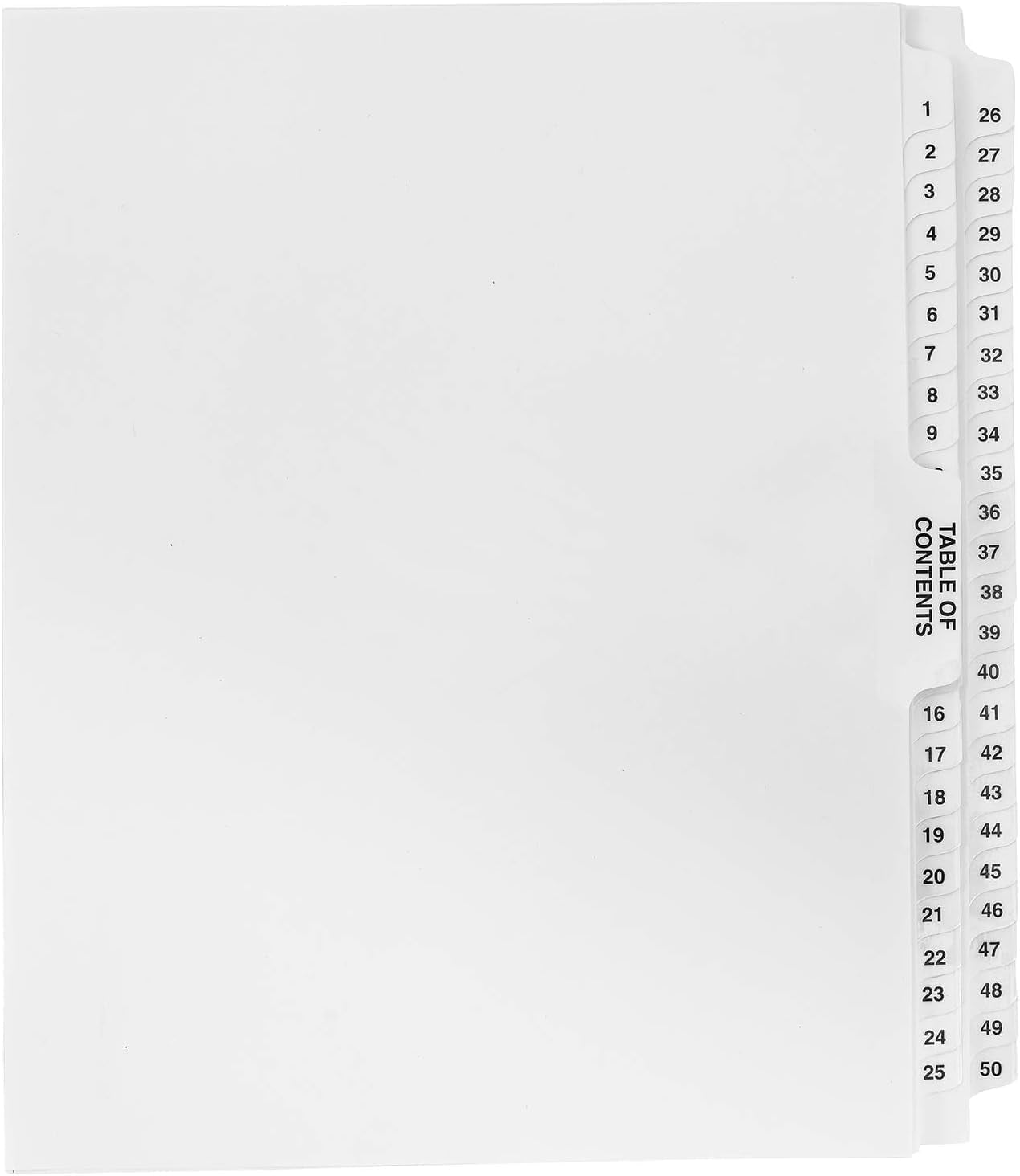 Exhibitindexes® Numbered Divider 1-50 Un-Punched - AVE Style Bold Tab ...