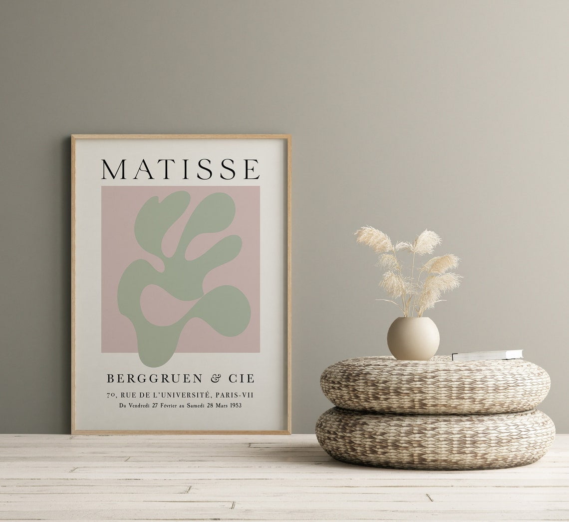 Exhibition Blush Pink Sage Green Abstract Art Poster, Unframed Canvas ...
