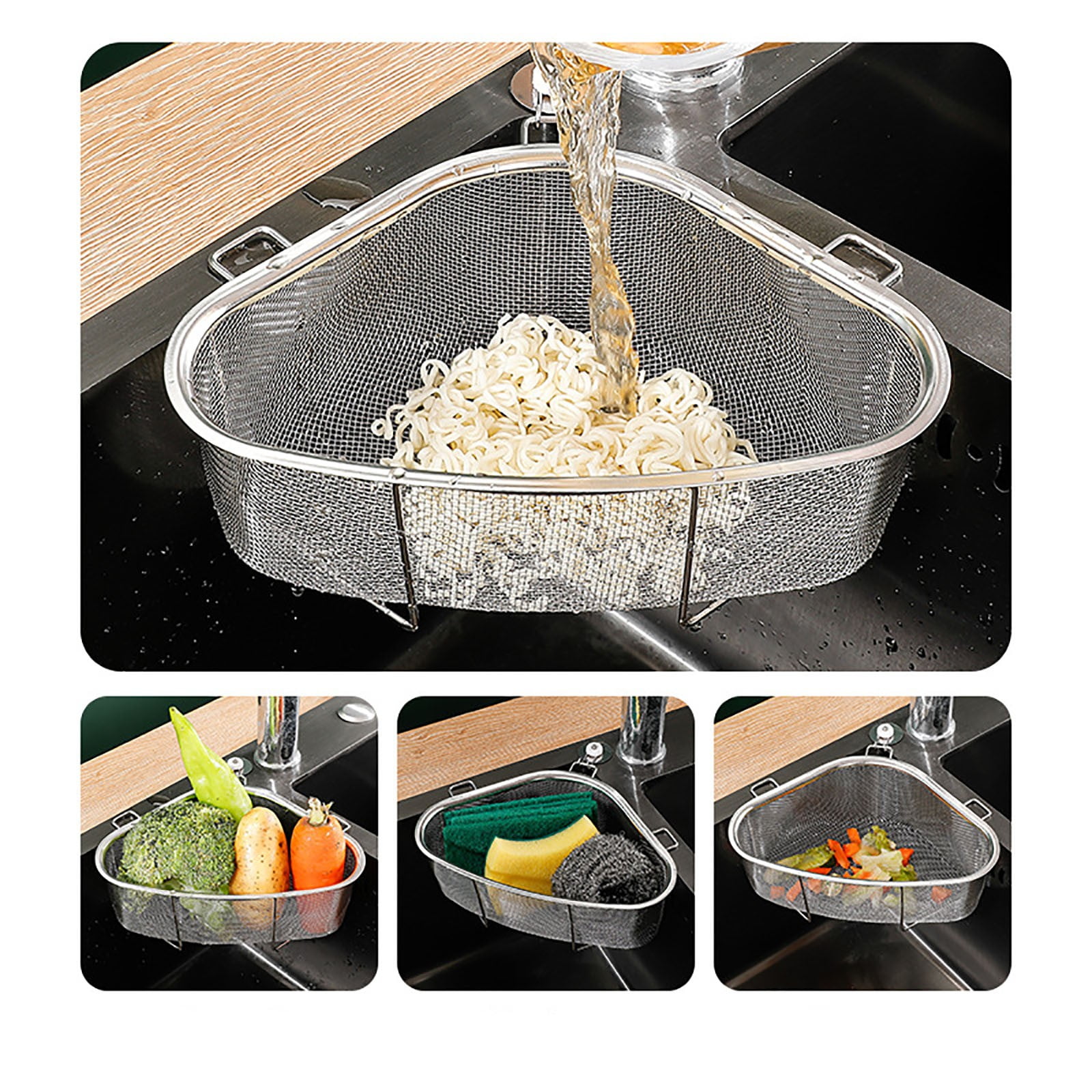 Exhoden Triangle Sink Strainer Basket, Stainless Steel Space Saving ...