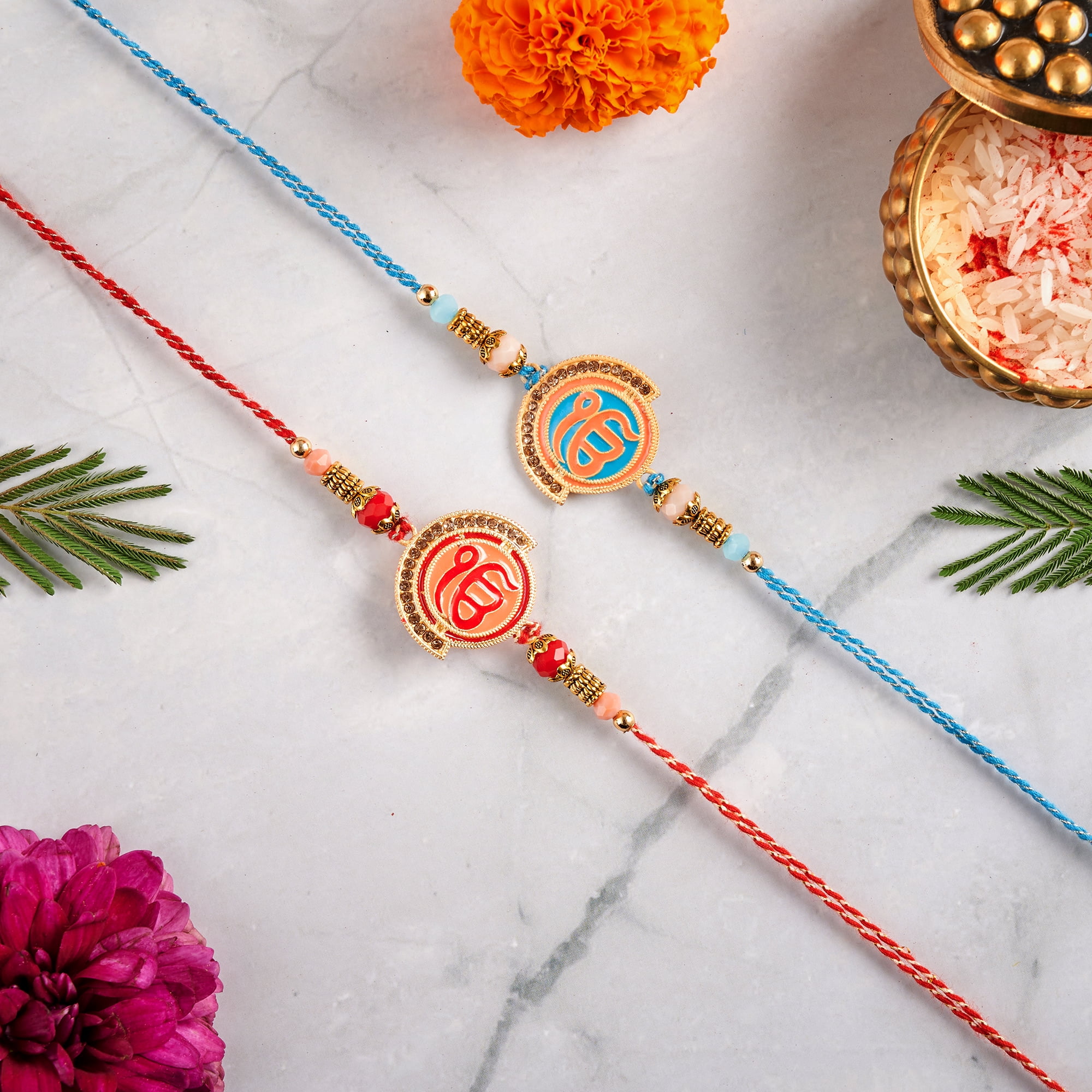 Eximious India Set of 2 Rakhi For Brother With Greeting Card, Roli and ...