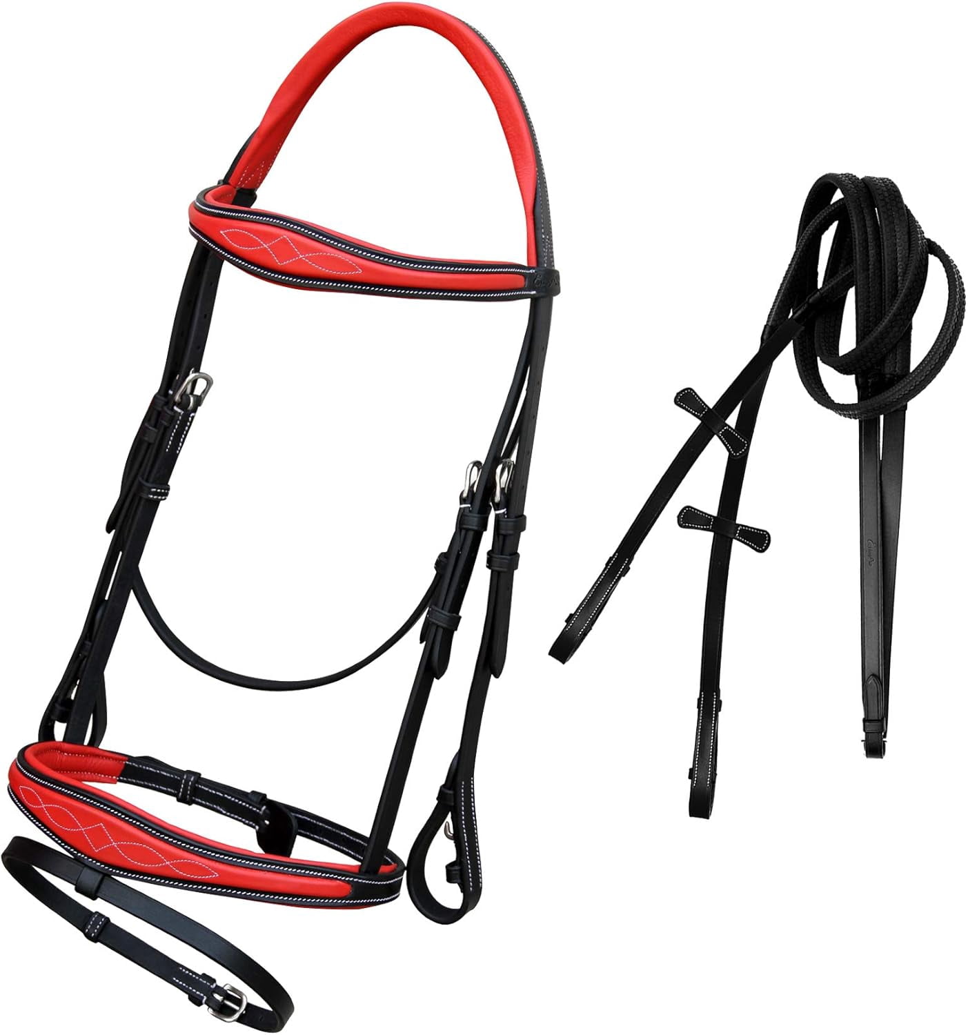 Exion Jumping Flash English Bridle with Red Calfskin Soft Padded ...