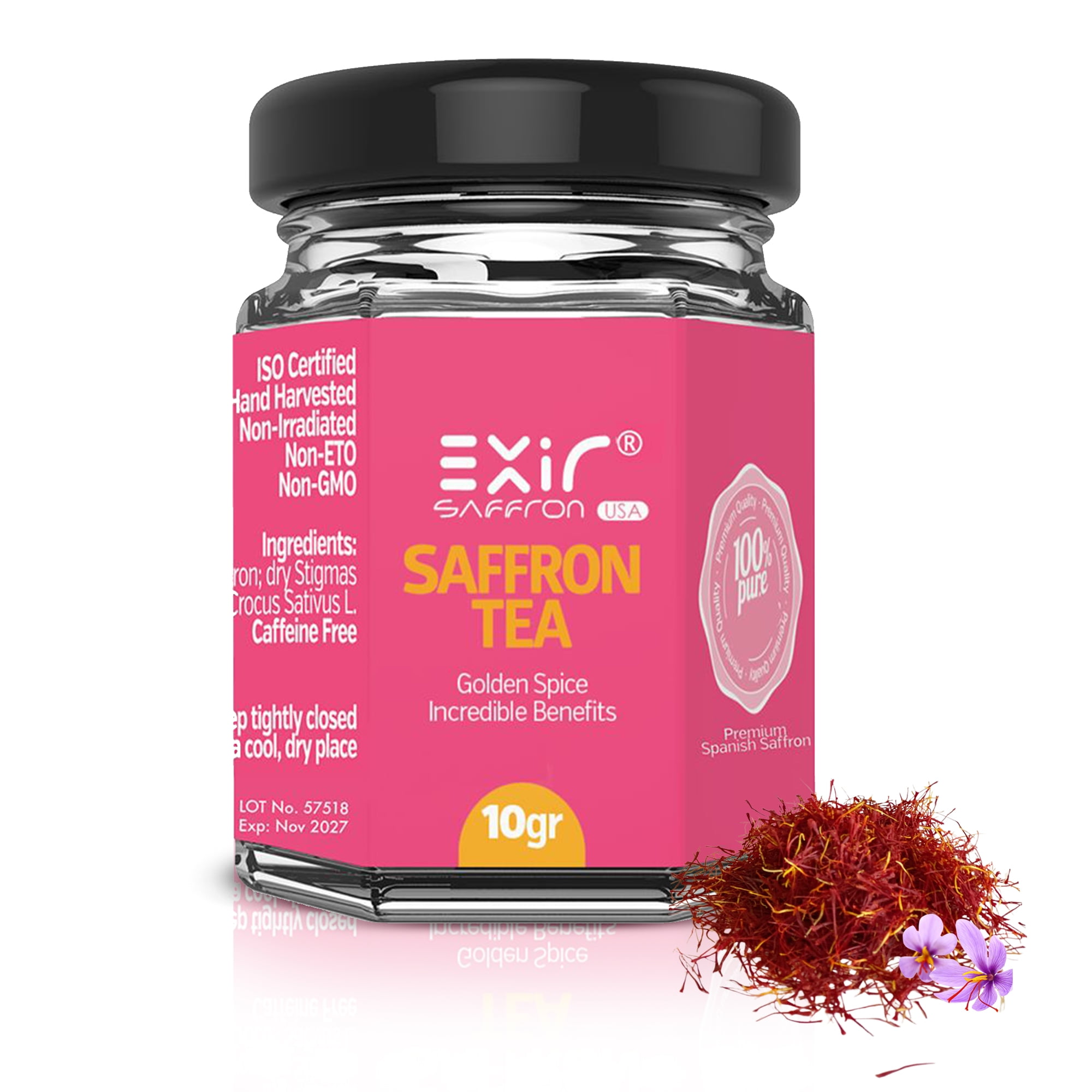Exir Saffron Loose Herbal Tea, Caffeine Free, 10g Glass Jar - Walmart.com
