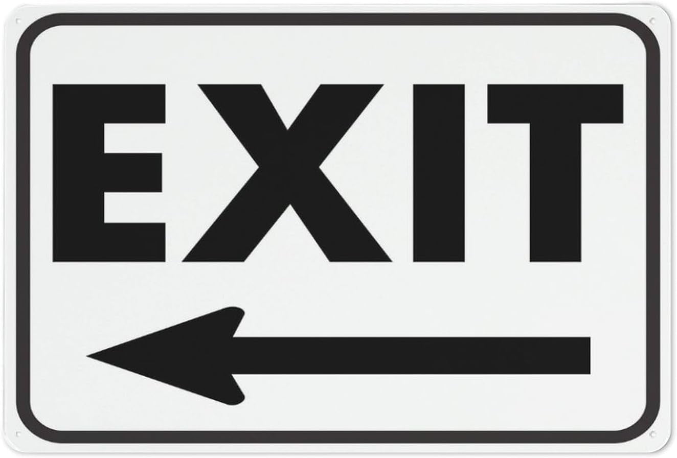 Exit Black And White (Left Arrow) Sign 8X12 in Rust Free Aluminum Signs ...