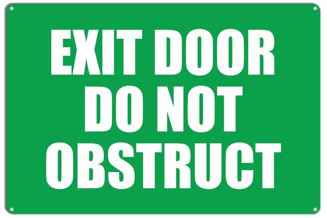 Exit Door Do Not Obstruct Sign Caution Safety Aluminum Warning Signs ...