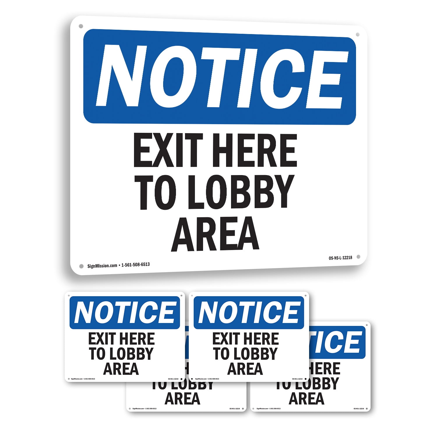 Exit Here To Lobby Area OSHA Notice Rigid Plastic Sign 24 Inch x 18 ...