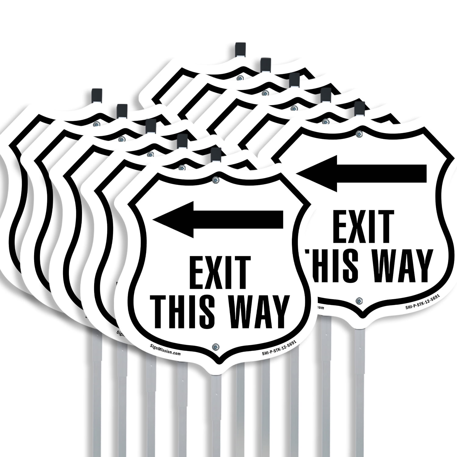 Exit This Way Left (10 Pack) 12 inch X 12 inch Shield Shaped Rust-Free ...