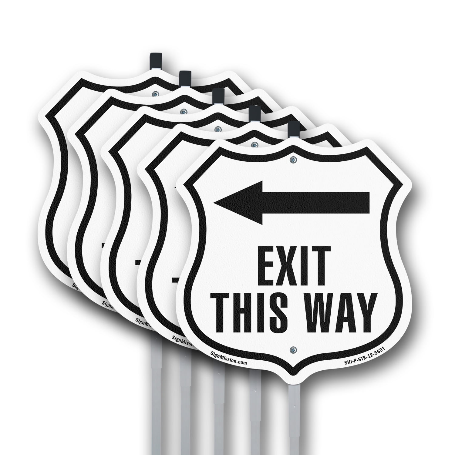 Exit This Way Left (5 Pack) 12 inch X 12 inch Shield Shaped Commercial ...
