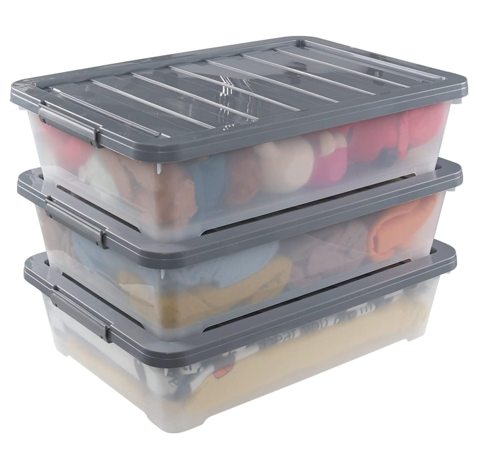 Exlonjet 3 Pack 40 Quart Plastic Underbed Storage Boxes with Lids ...