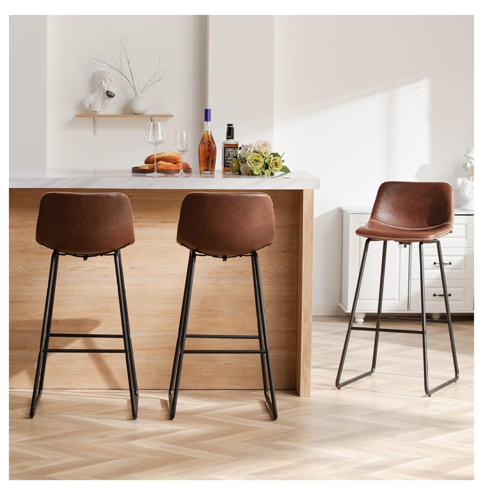 Exlonjet 30 Inch Bar Stools Set of 3, Brown Counter Height Barstools ...
