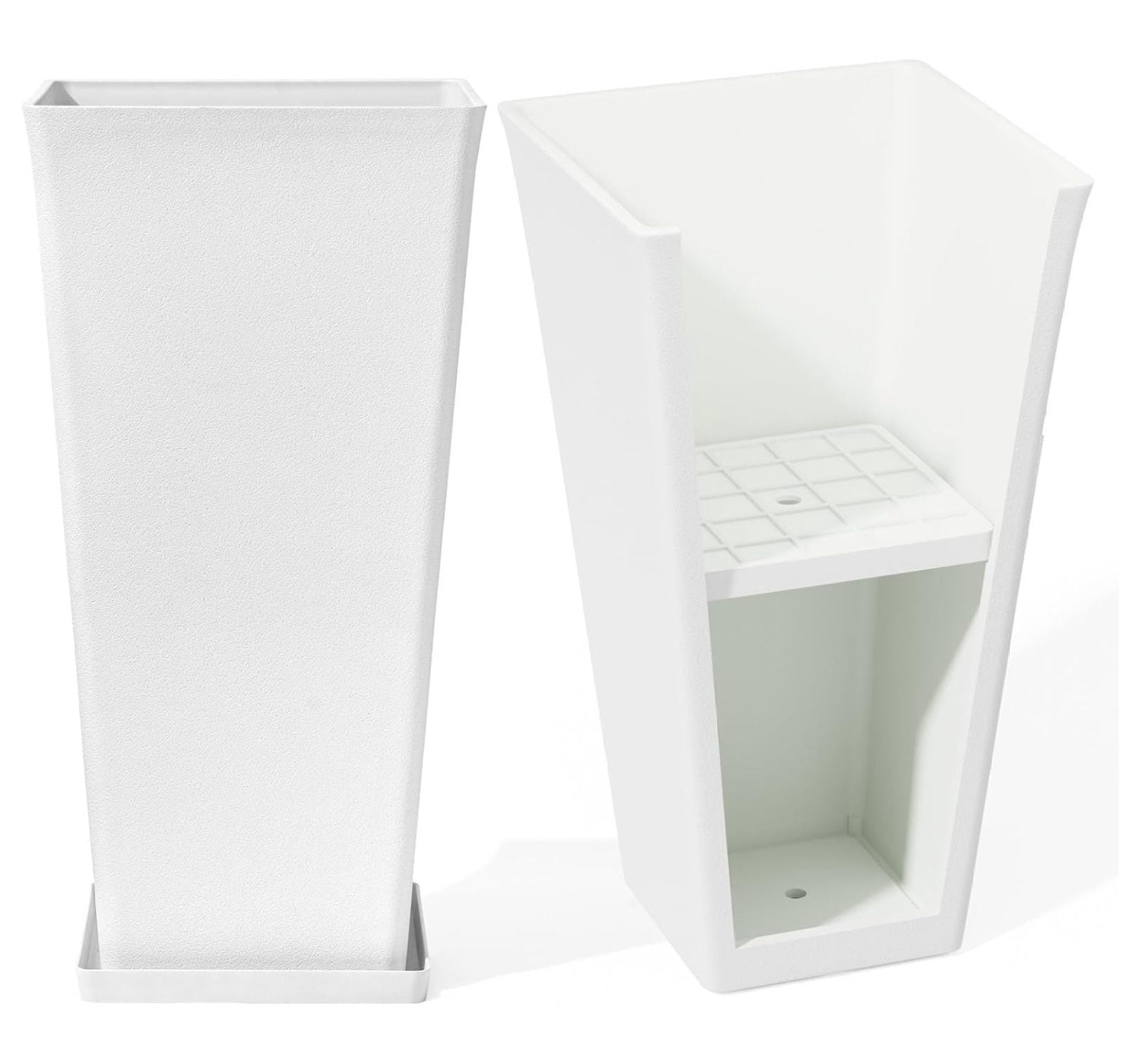 Exlonjet 30 inch Tall White Planters Set of 2,Indoor/Outdoor Rectanglar ...