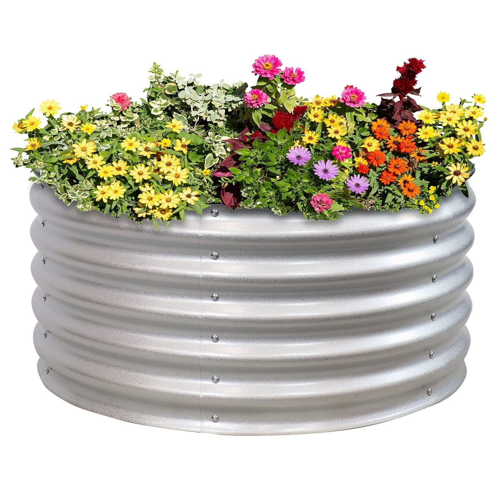 Exlonjet 35.5-Inch Round Metal Raised Garden Bed - Galvalume Steel ...