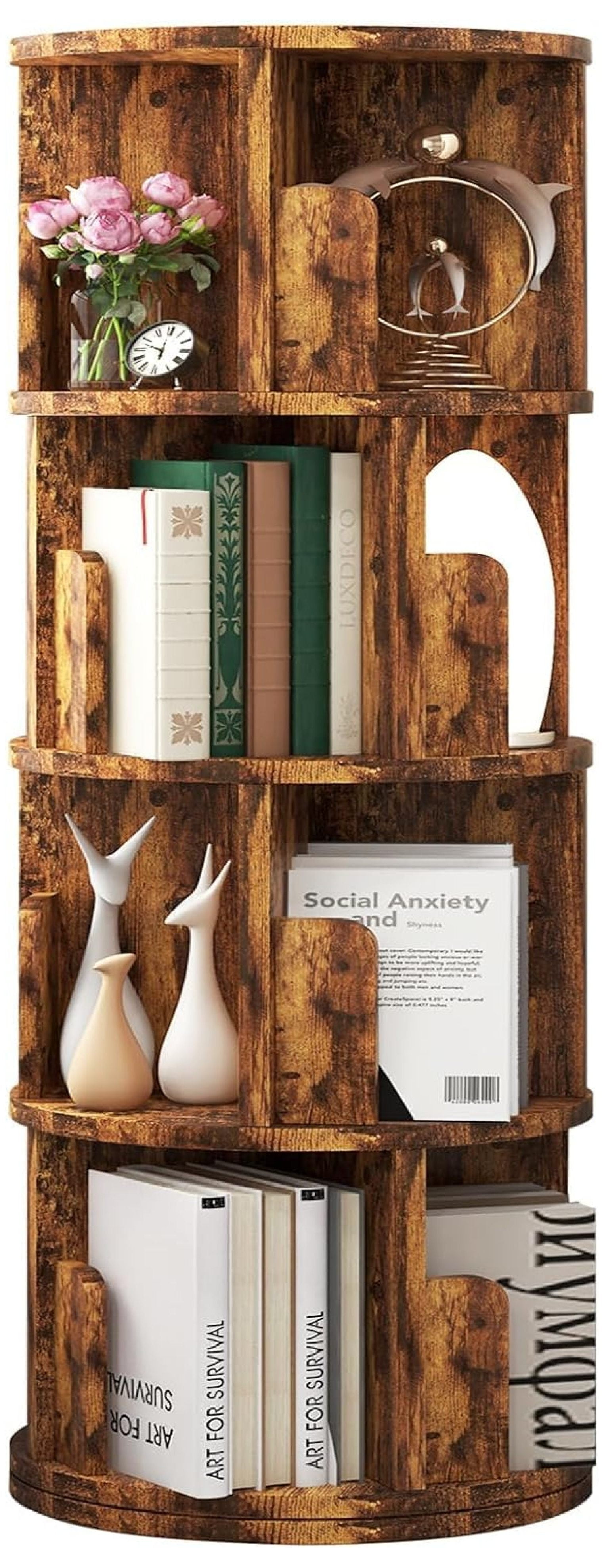 Exlonjet 360° Rotating Bookshelf, Small Corner Bookcase with Small ...