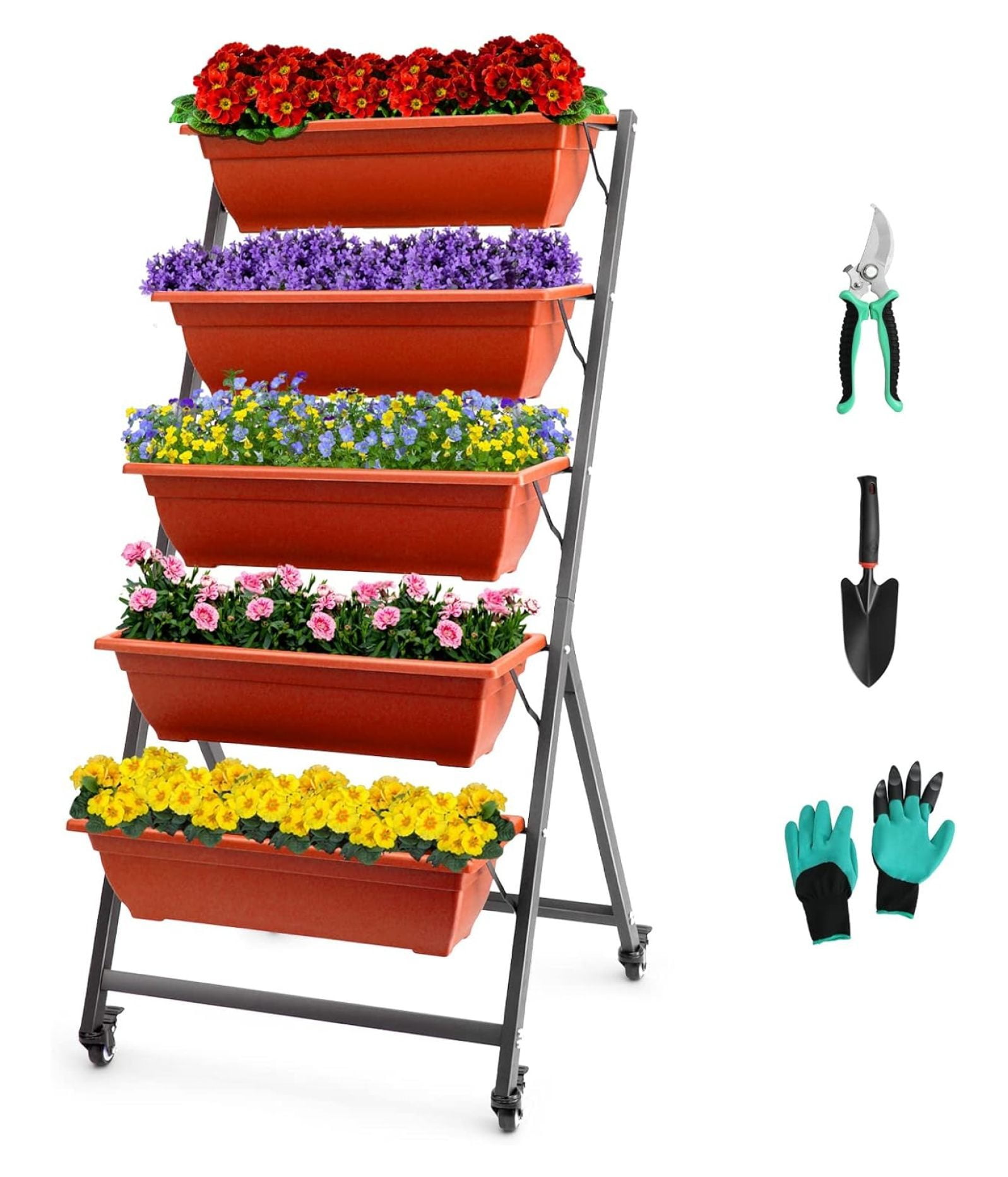 Exlonjet 4.5 FT Height Vertical Garden Planter Removable Brick Red ...