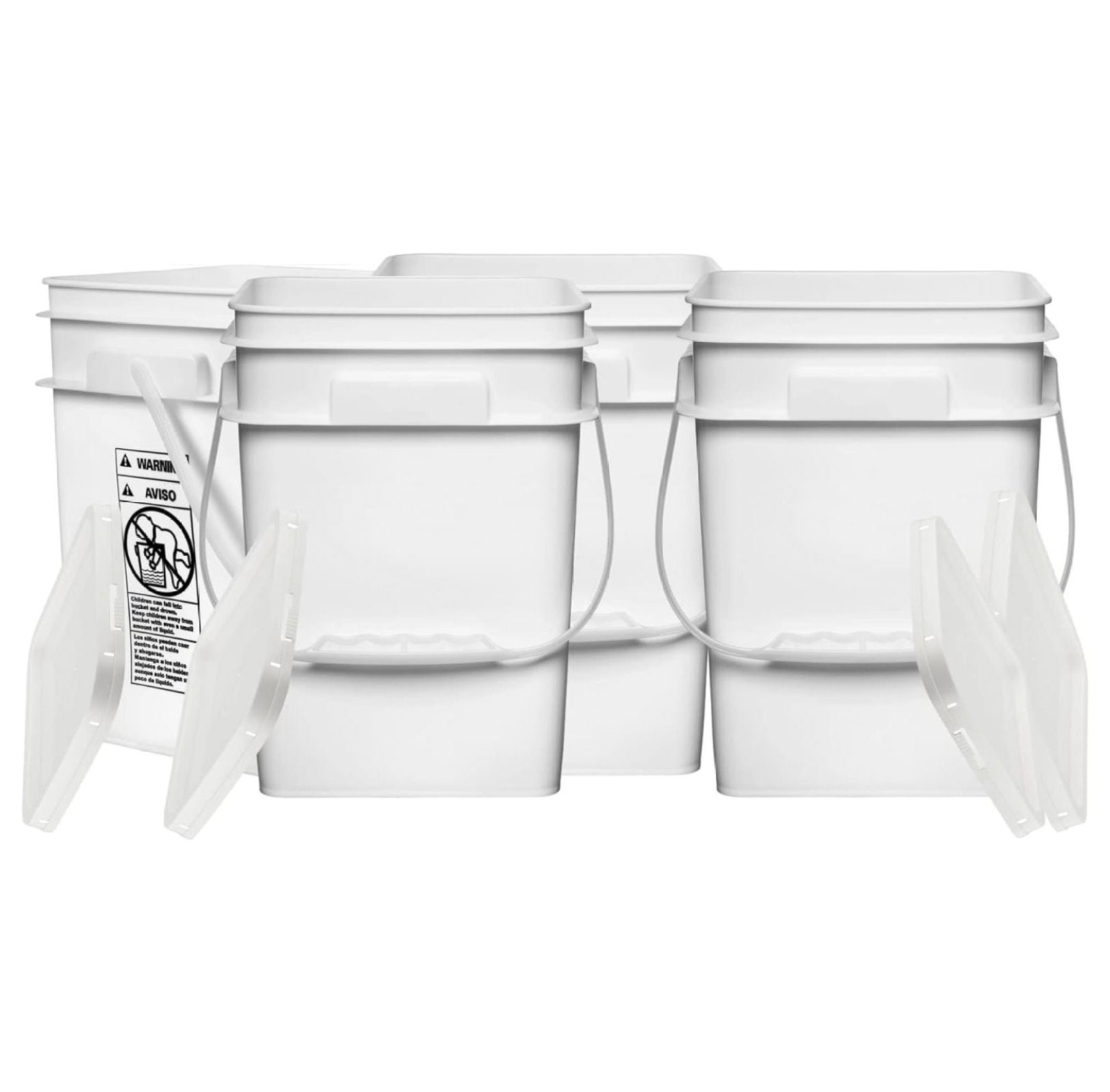 Exlonjet 4 Gallon Square Food Grade Bucket Pail with Lid (Pack of 4 ...
