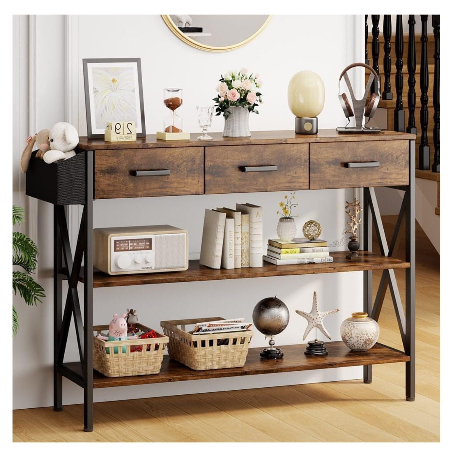 Exlonjet 47" Console Table with 3 Drawers, Industrial Entryway Table ...