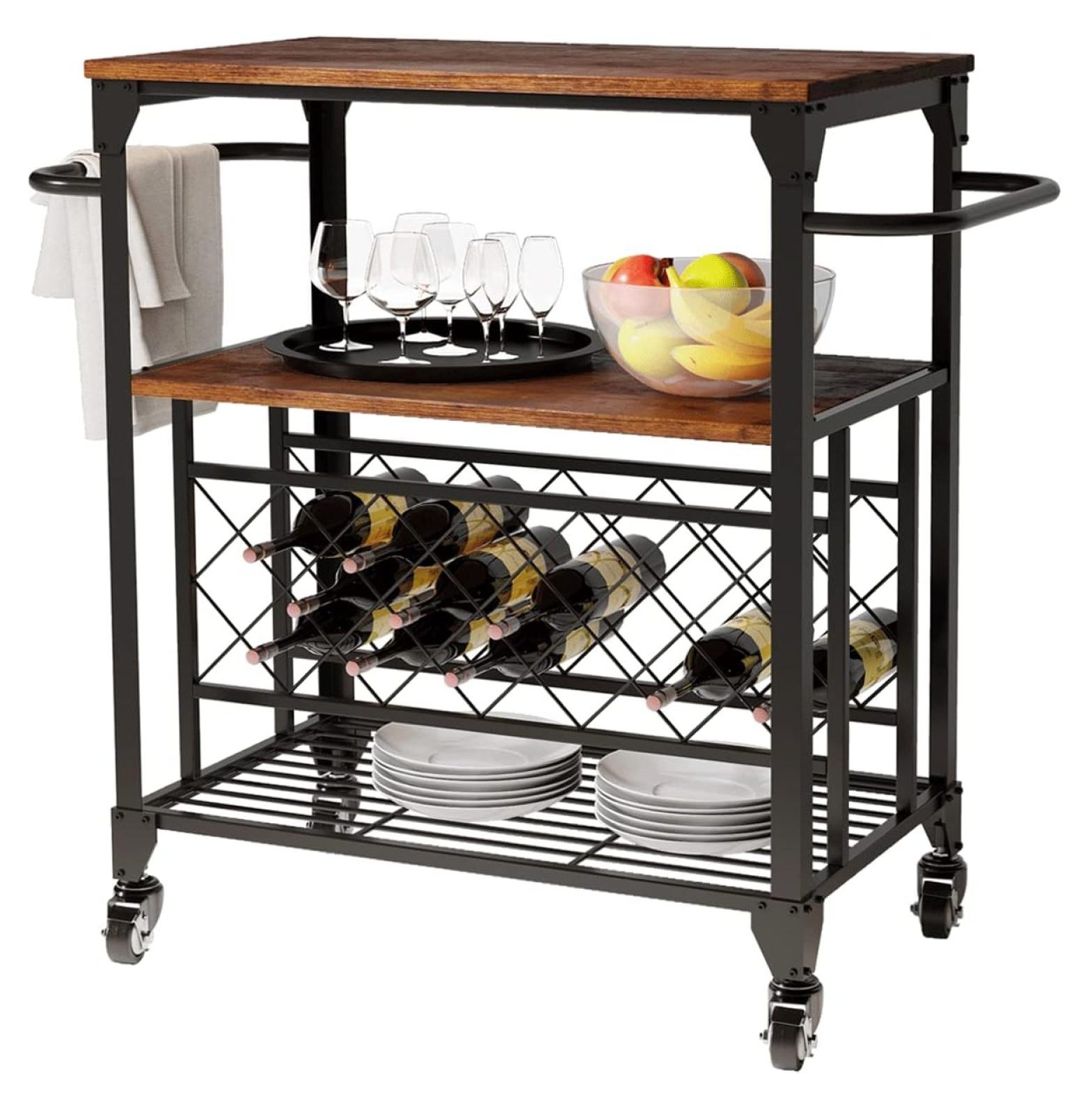 Exlonjet Bar Cart, 3 Tier Home Freely Rolling with Wheels, Industrial ...