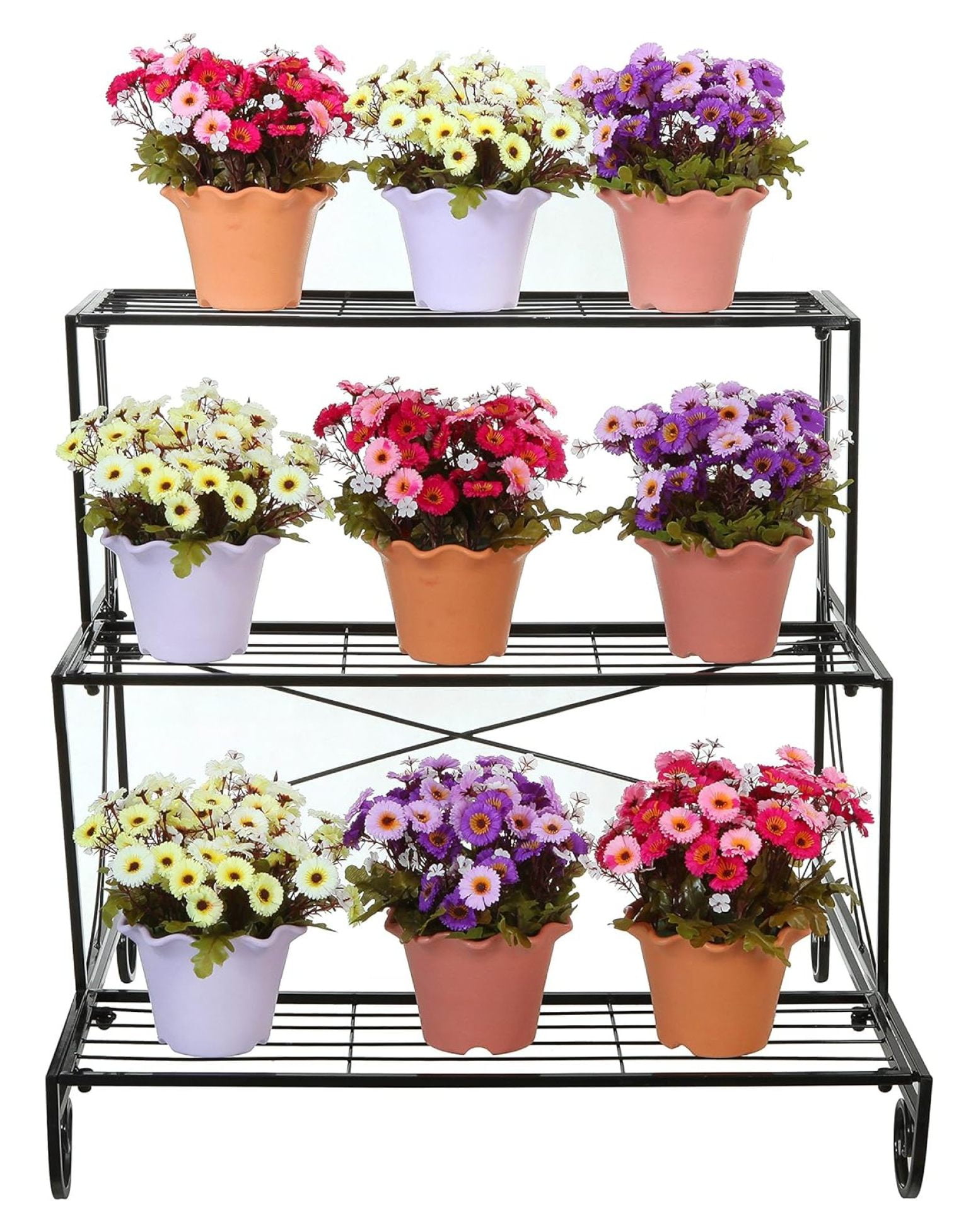 Exlonjet Black Metal Plant Stand, 3-Tier Decorative Indoor Outdoor ...