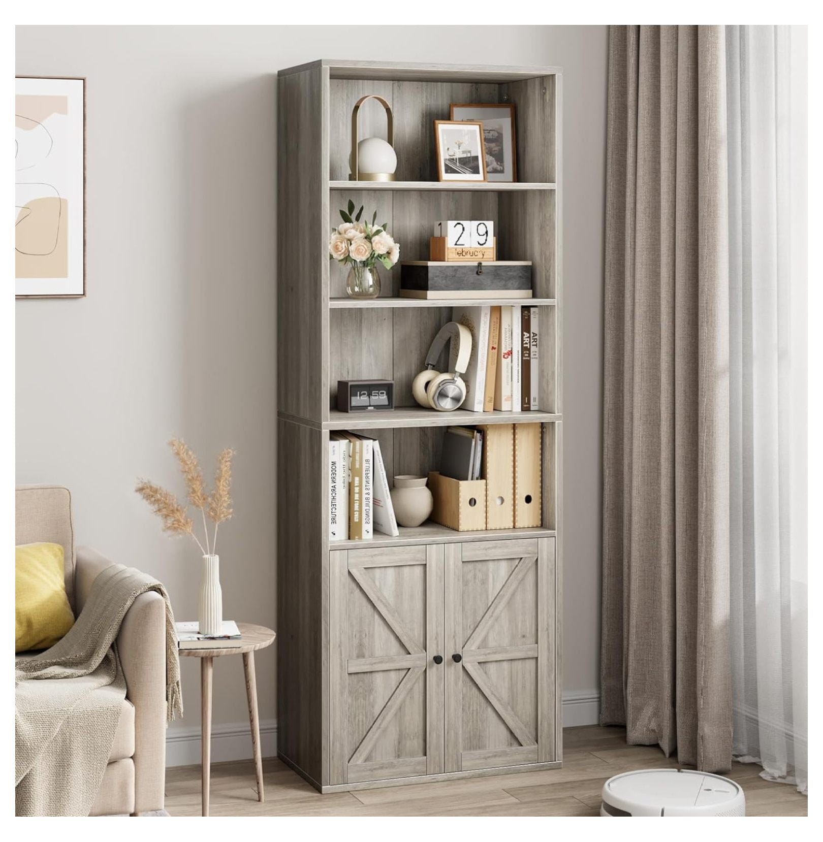 Exlonjet Bookcase with Doors Industrial Bookshelf 11.8in Depth Display ...