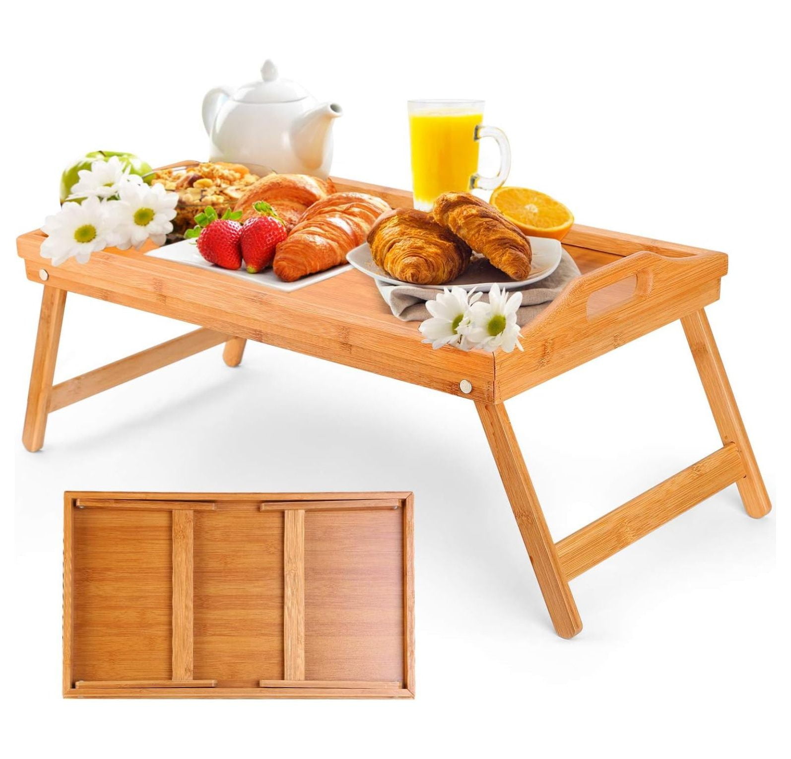 Exlonjet Breakfast Tray Table with Folding legs - Serving tray bamboo ...