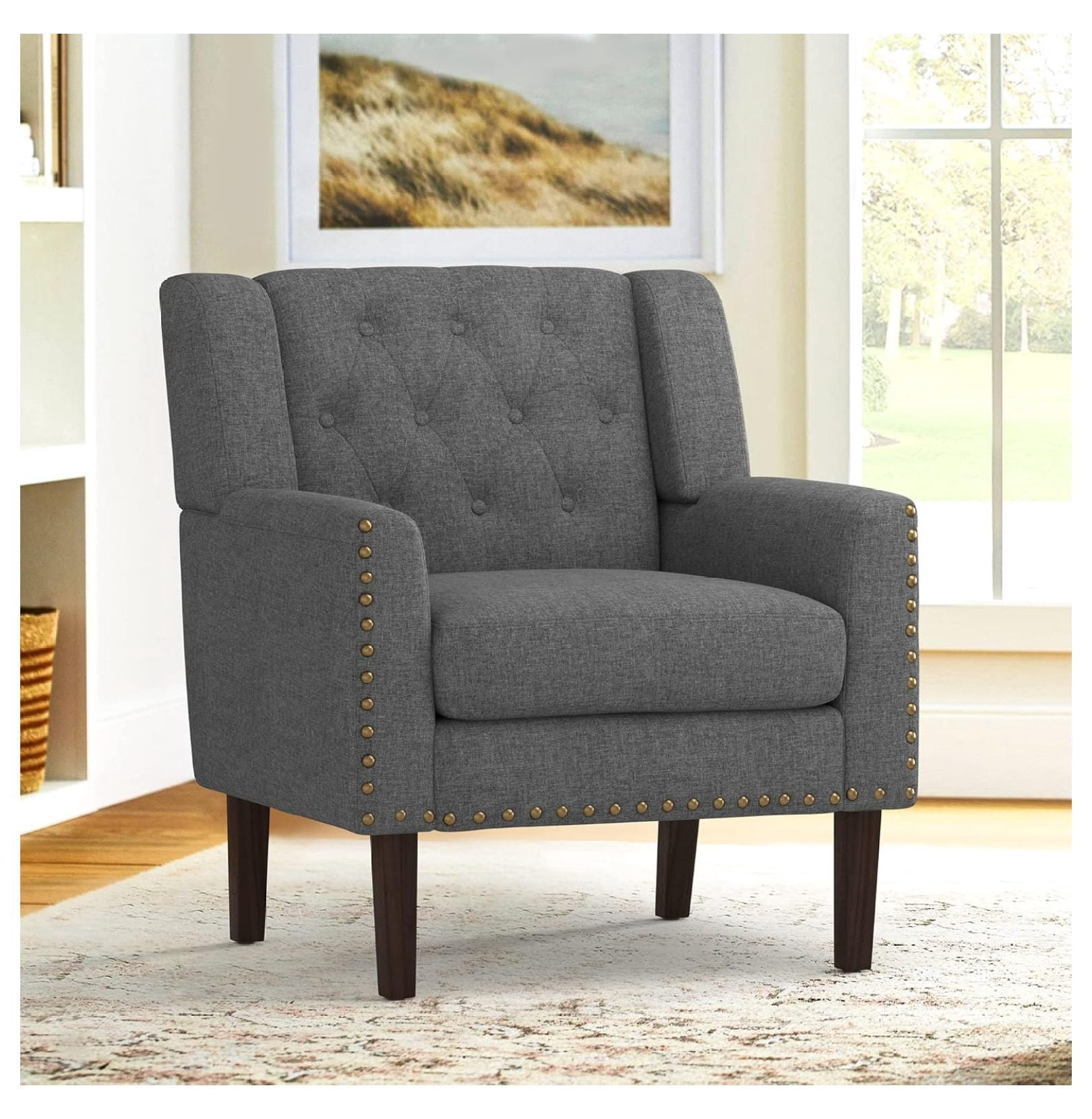 Exlonjet Carbon Gray Linen Accent Chair, Living Room Chairs 18.5 ...