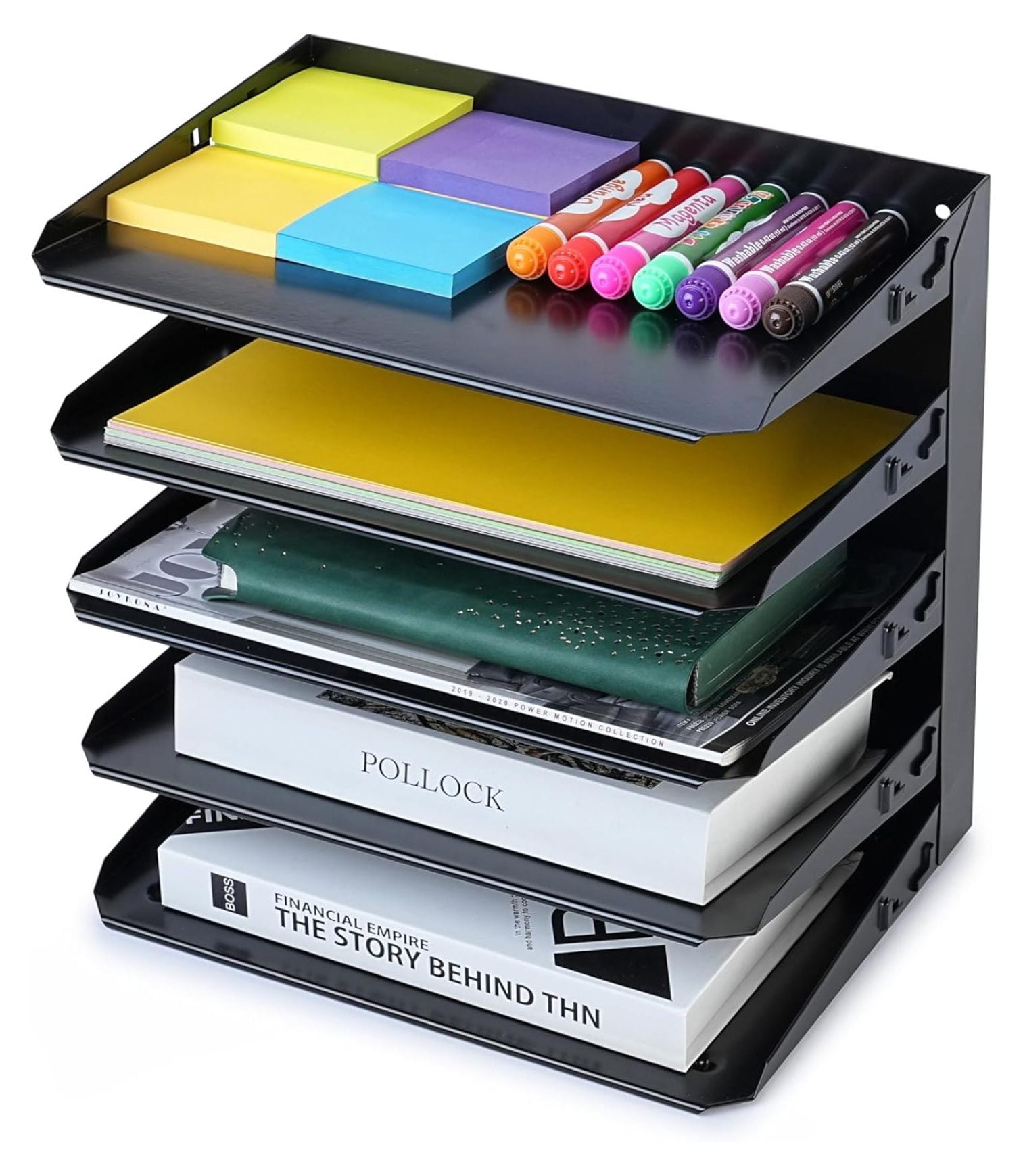 Exlonjet Desktop Horizontal 5 Slot Steel File Organizer, Black Steel ...