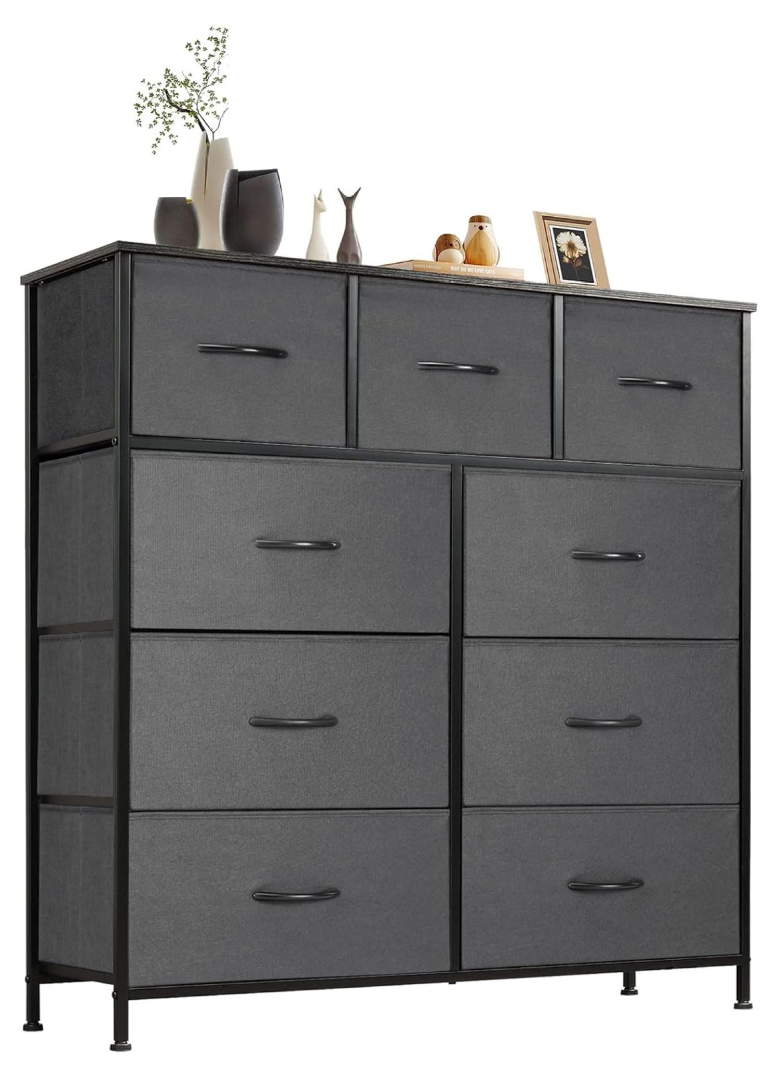 Exlonjet Dresser for Bedroom with 9 Fabric Drawers, Tall Chest Storage ...