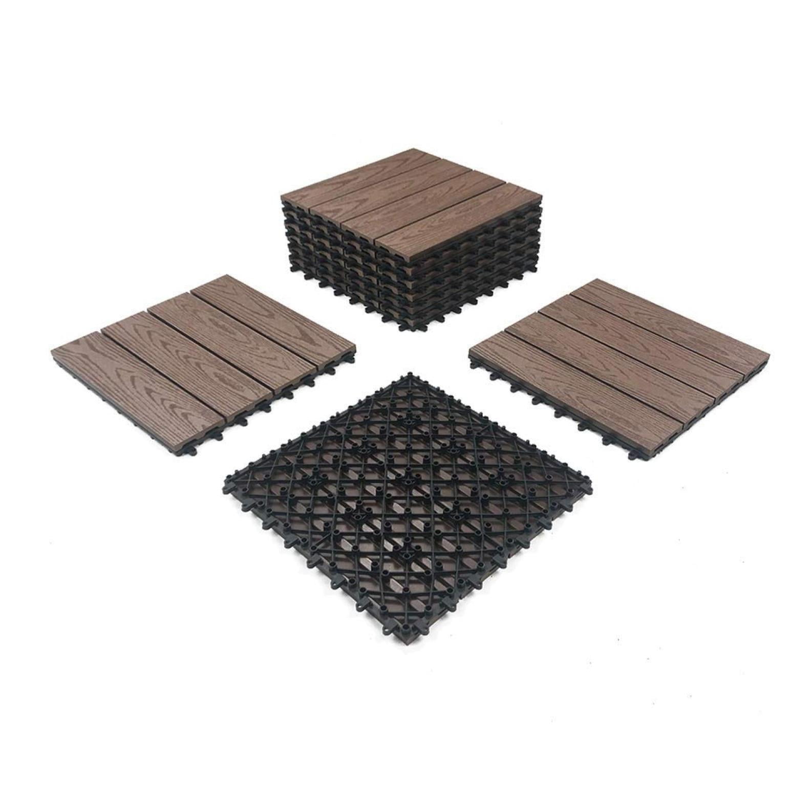 Exlonjet Easy DIY Wood-Plastic Deck Tiles 12" x 12" x 3/4”, Outdoor ...