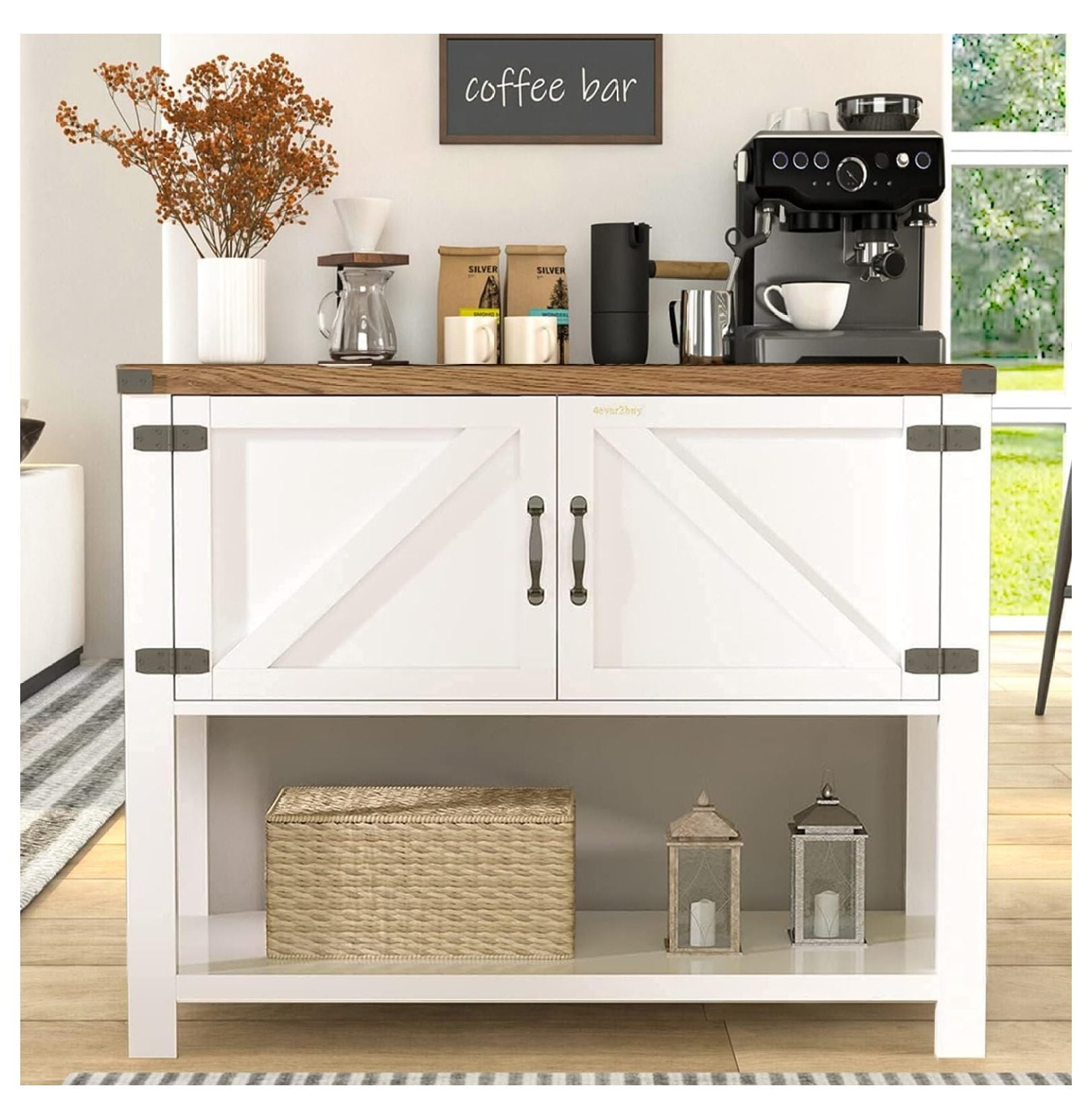 Exlonjet Farmhouse Coffee Bar Cabinet with Storage, Small Coffee Bar ...