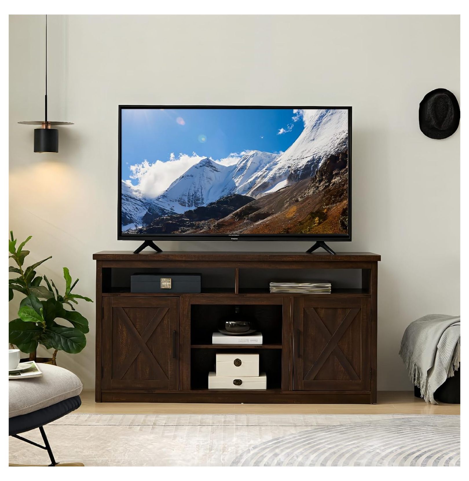 Exlonjet Farmhouse TV Stand Modern Media TV Console Cabinet, Wood ...