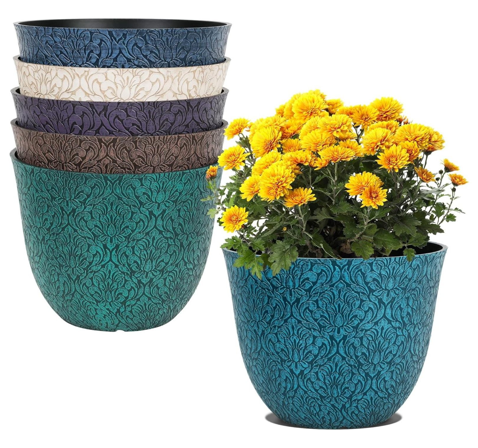 Exlonjet Garden Plastic Round 8" Plant Pots for Indoor Plants - Set of ...