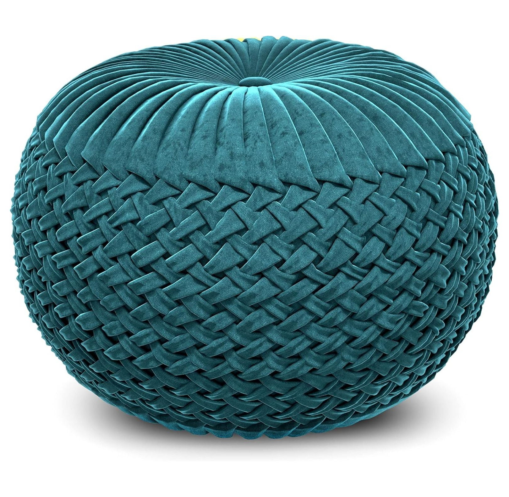 Exlonjet Grafton 20 Inch Transitional Round Pouf in Teal Velvet Fabric ...