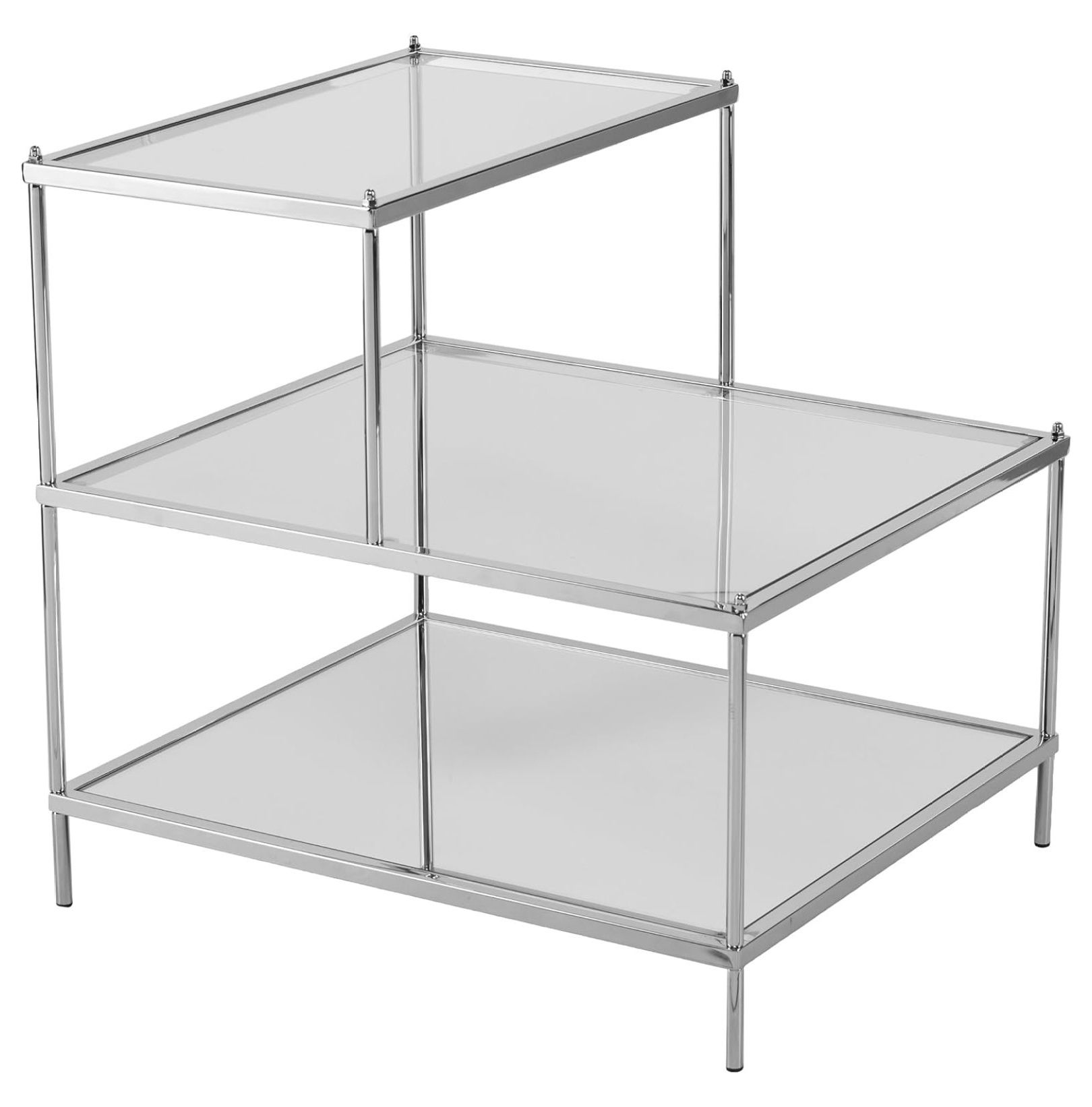 Exlonjet Knox Mirrored 3-Tier Stair Step Accent Table, Metallic Chrome ...