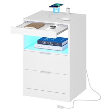 Dextrus LED Nightstand with Charging Station & USB Ports, Farmhouse ...