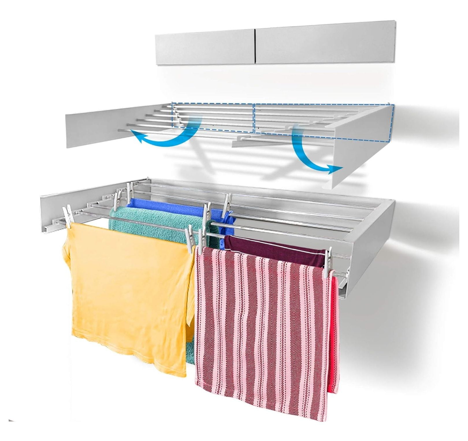 Exlonjet Laundry Drying Rack (40-INCH White), Wall Mounted, Retractable ...