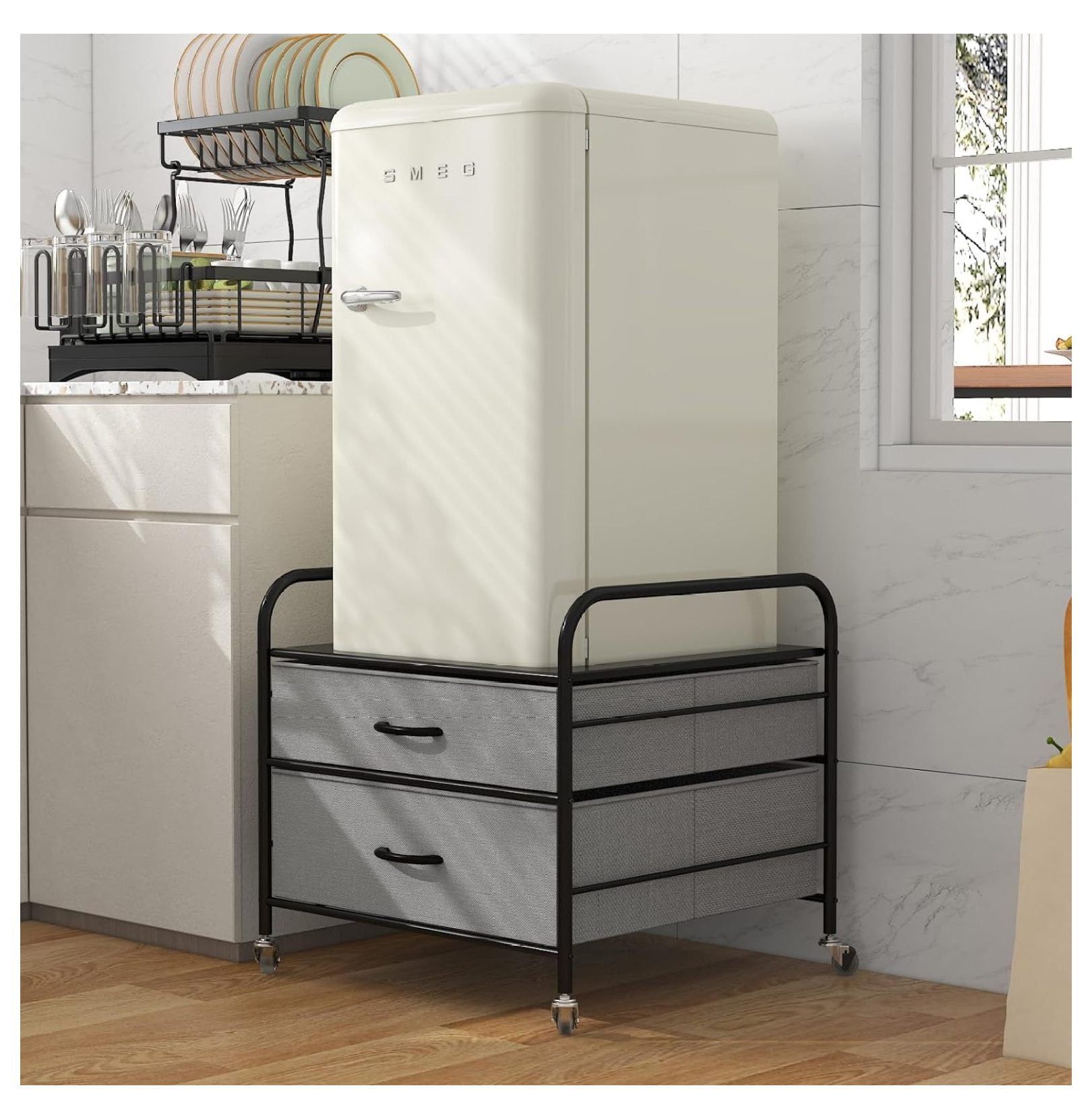 Exlonjet Mini Fridge Stand with Storage, 2 Drawer Fridge Organizer with ...