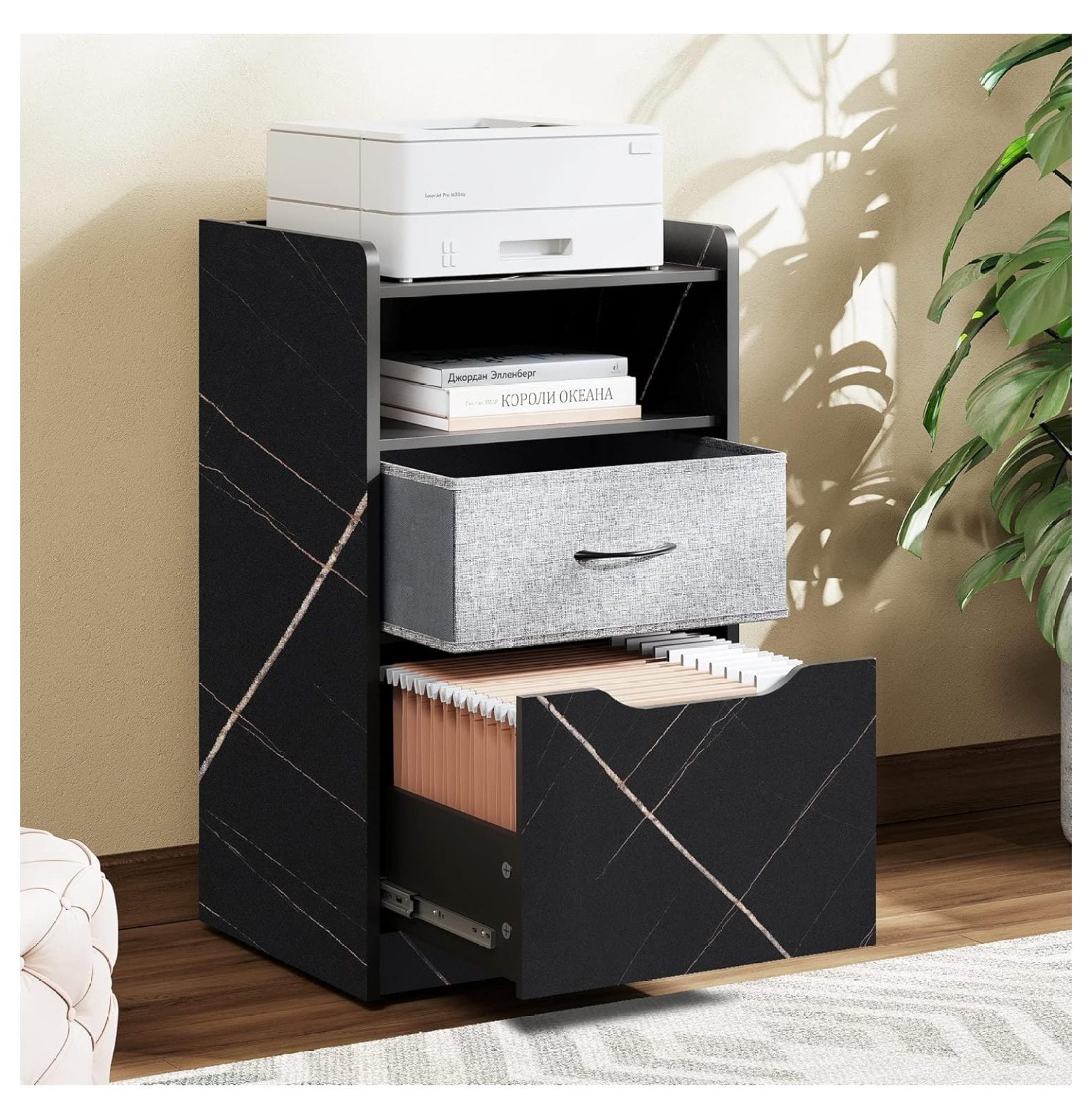 Exlonjet Mobile Printer Stand with Filling Cabinet, Rolling Wood ...