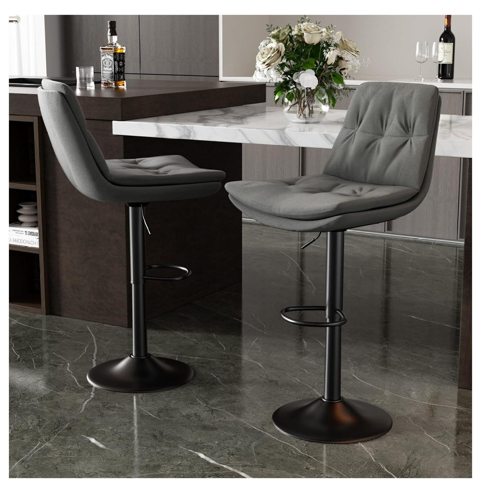 Exlonjet Modern Bar Stools Set of 2, Double-Layer Upholstered Bar ...