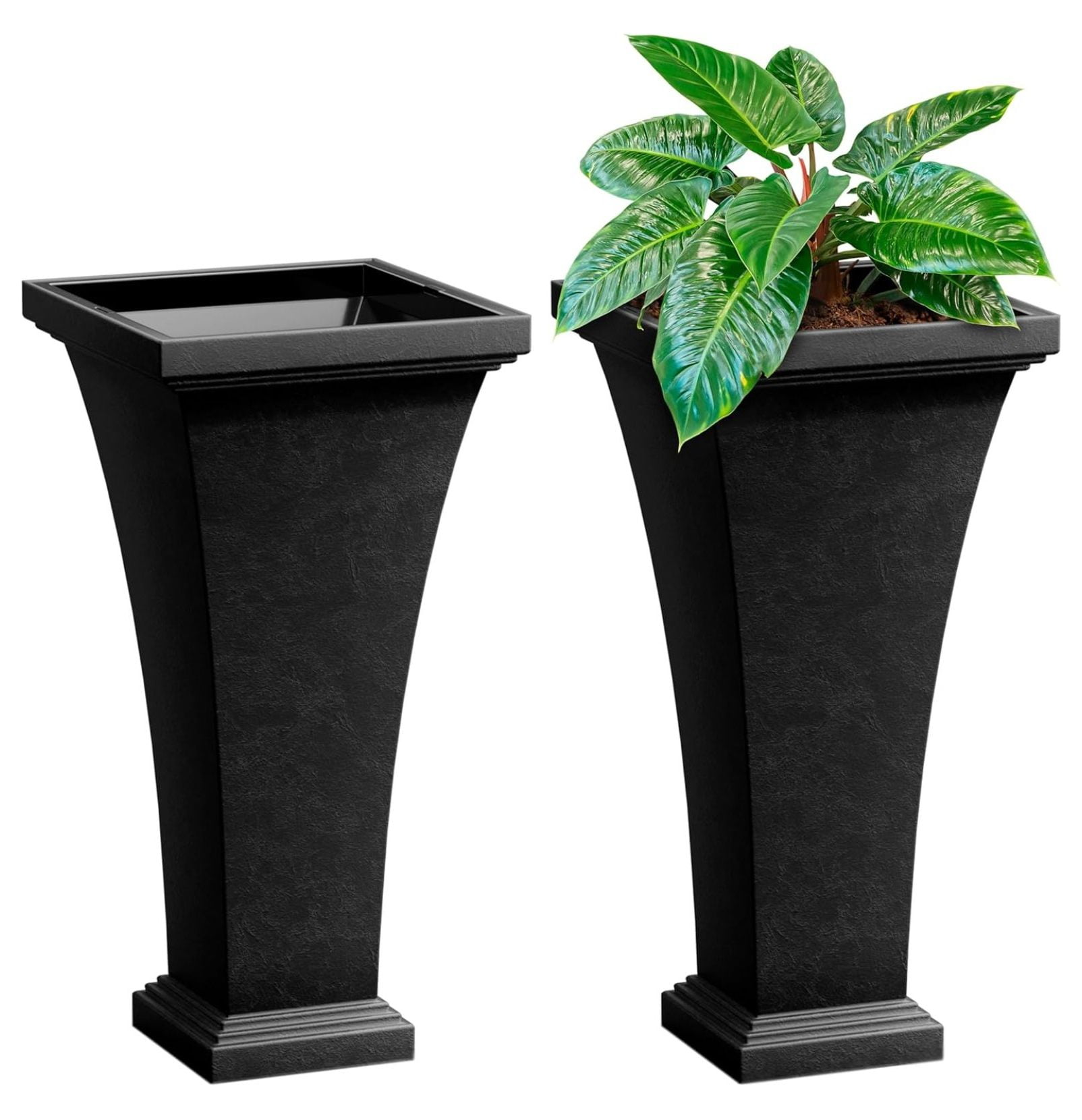 Exlonjet Modern Tall Outdoor Planters (Set of 2) - 28 Inch Large Black ...
