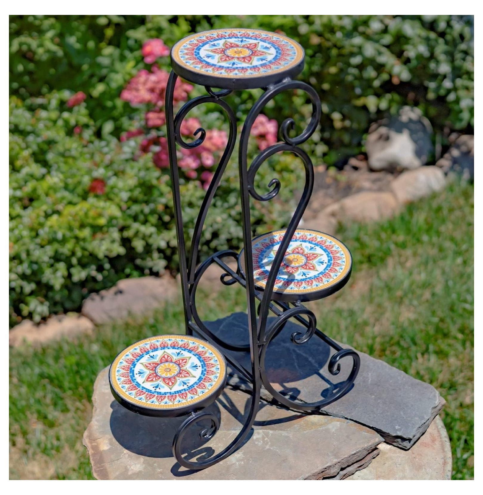 Exlonjet Mosaic Tile Furniture (3 Pot Plant Stand, Phoenix Colorful ...