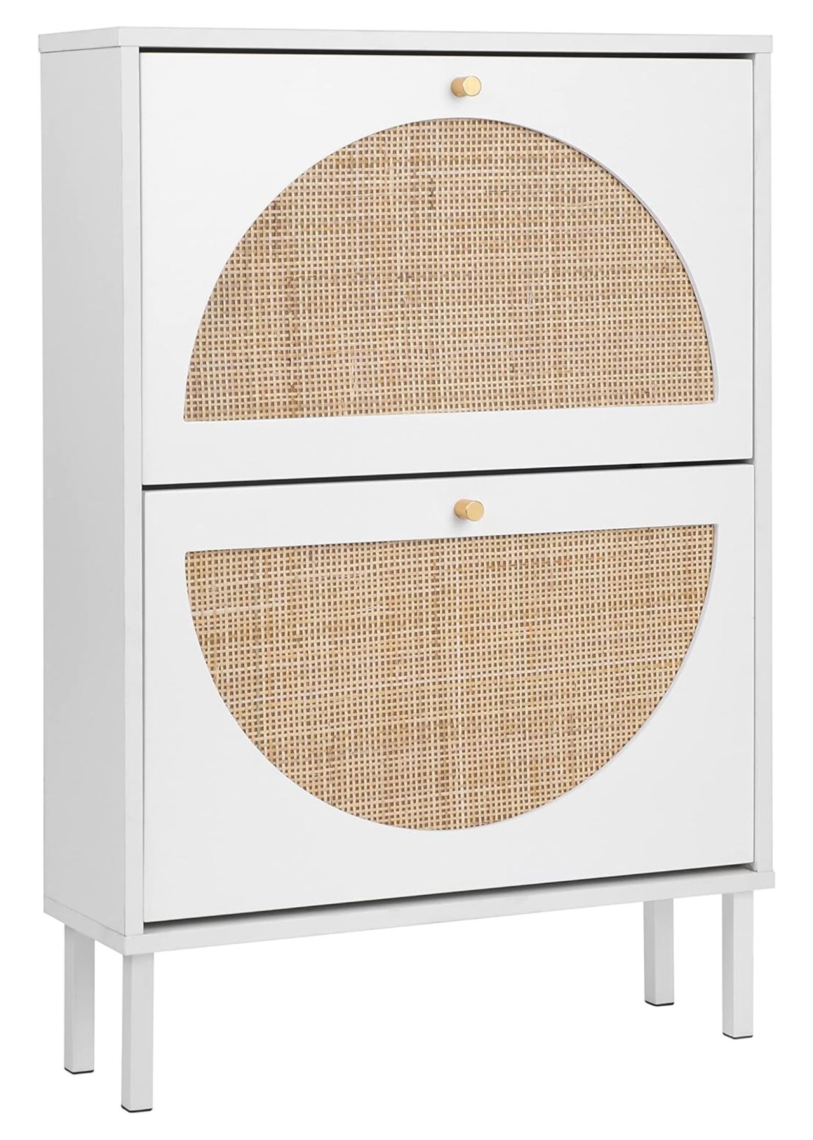 Exlonjet Natural Rattan Shoe Cabinet with 2 Drawers, White Shoe Shelf ...
