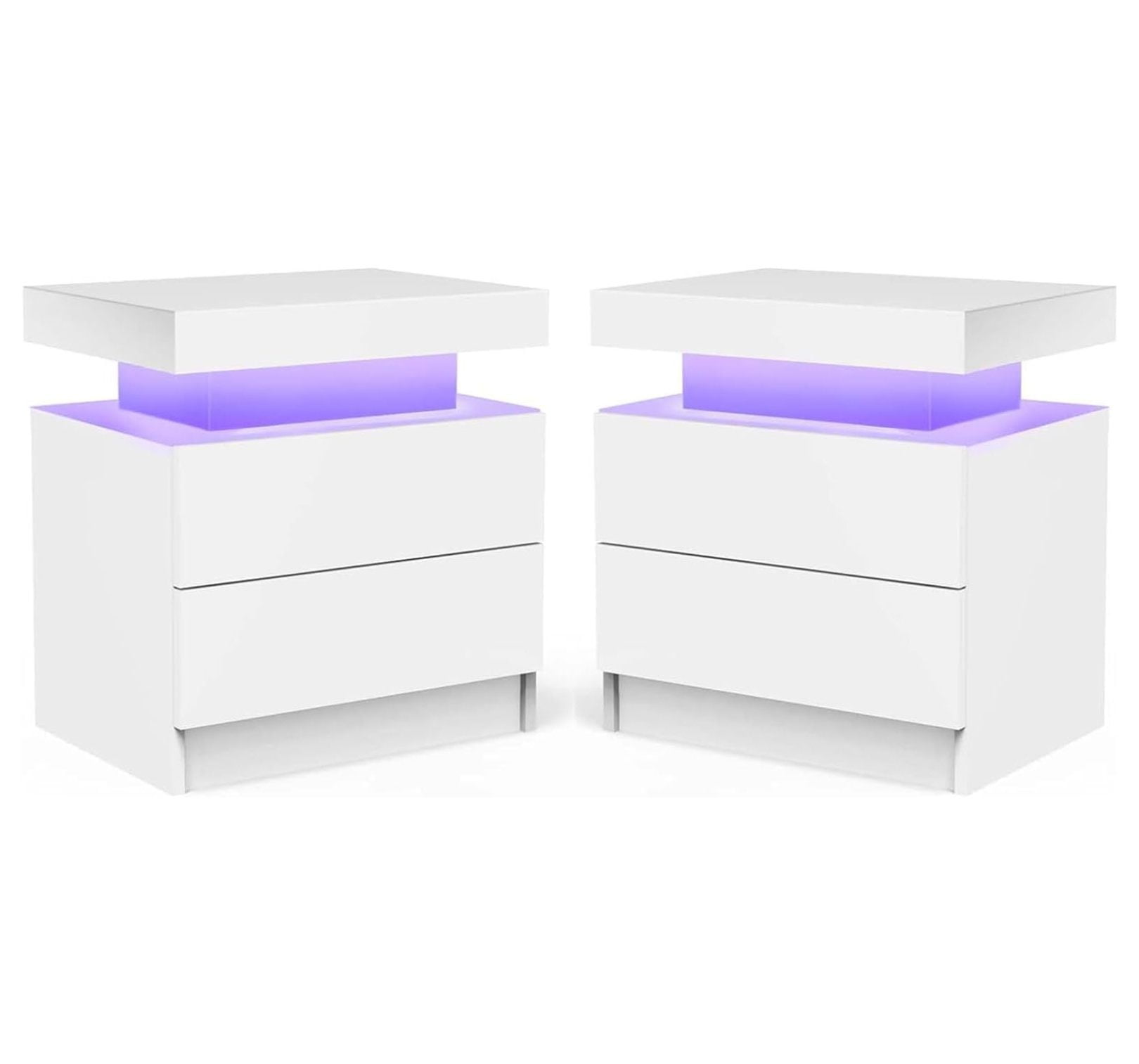 Exlonjet Nightstand LED Set of 2 Bedside Table LED Cabinet with LED ...