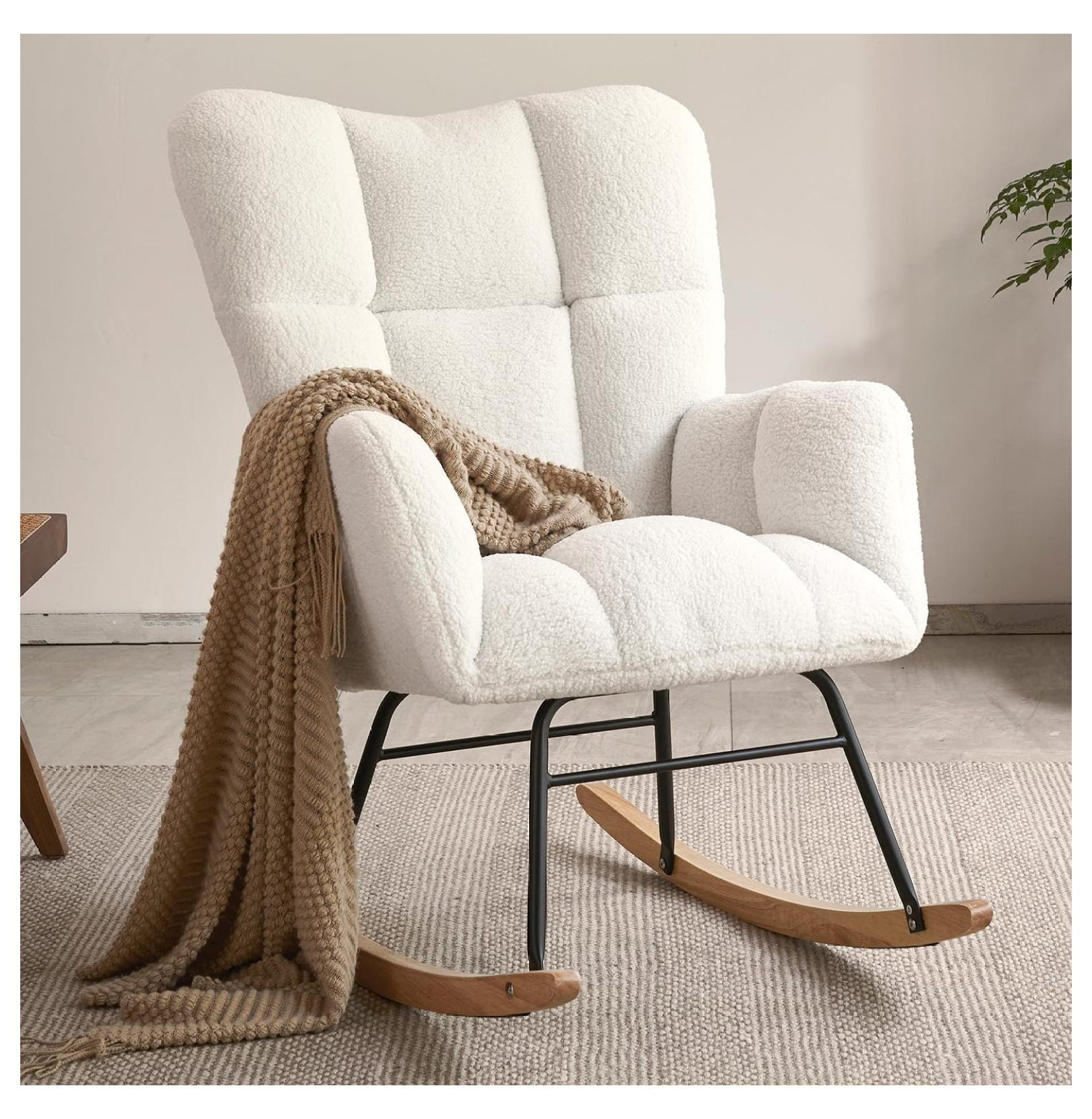 Exlonjet Nursery Rocking Chair, Teddy Fabric Upholstered Glider Rocker ...