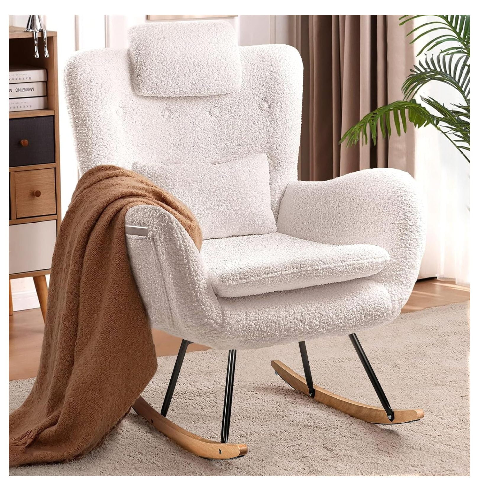 Exlonjet Rocking Chair Nursery Rocker Teddy Upholstered Rocking Chair ...