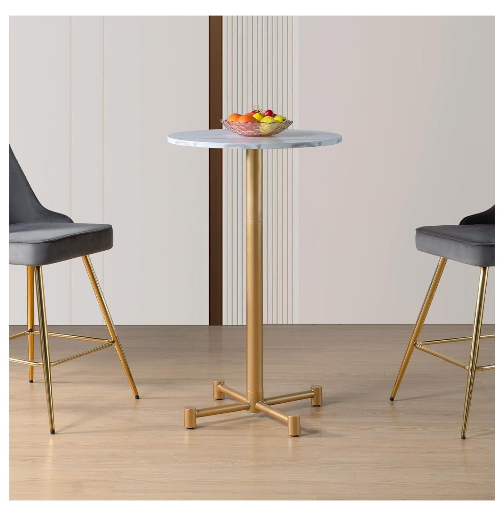 Exlonjet Round Bar Table 23.6 Inch MDF Faux Marble White Small Counter ...