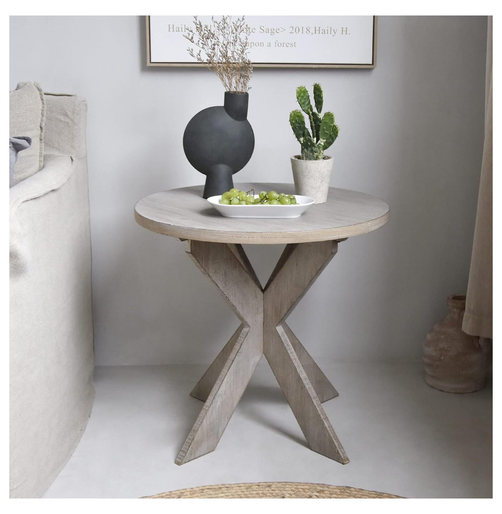 Exlonjet Round Farmhouse End Table, French Country Accent Side Table ...