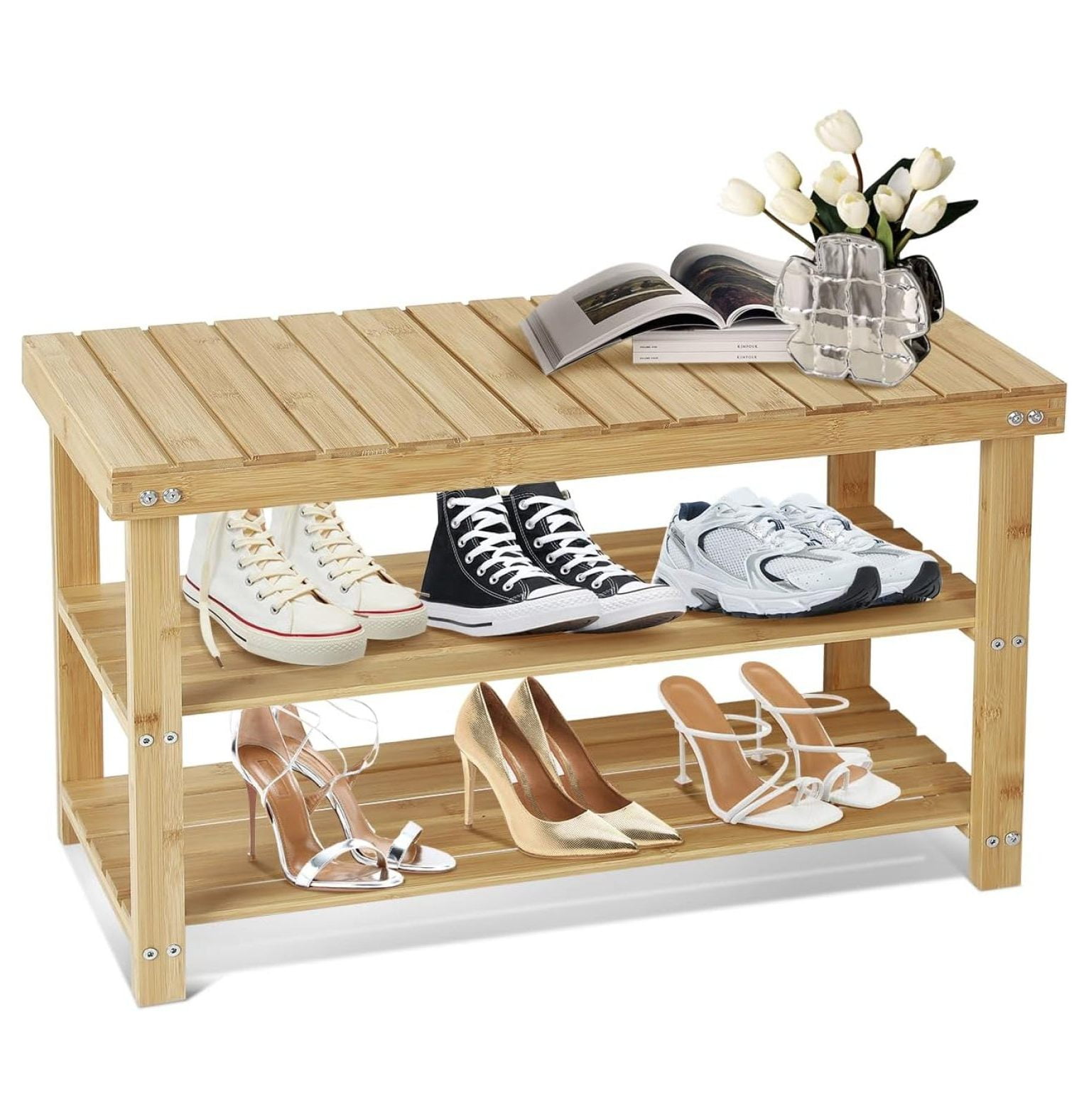 Exlonjet Shoe Rack Bench, 3 Tier Shoe Organizer for Entryway Storage ...