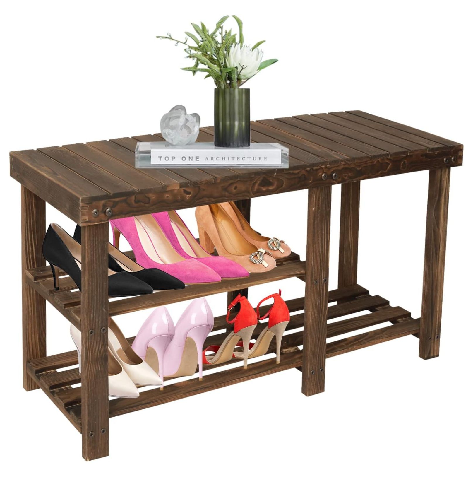 Exlonjet Shoe Rack Bench, 3 Tier Shoe Organizer for Entryway Storage ...