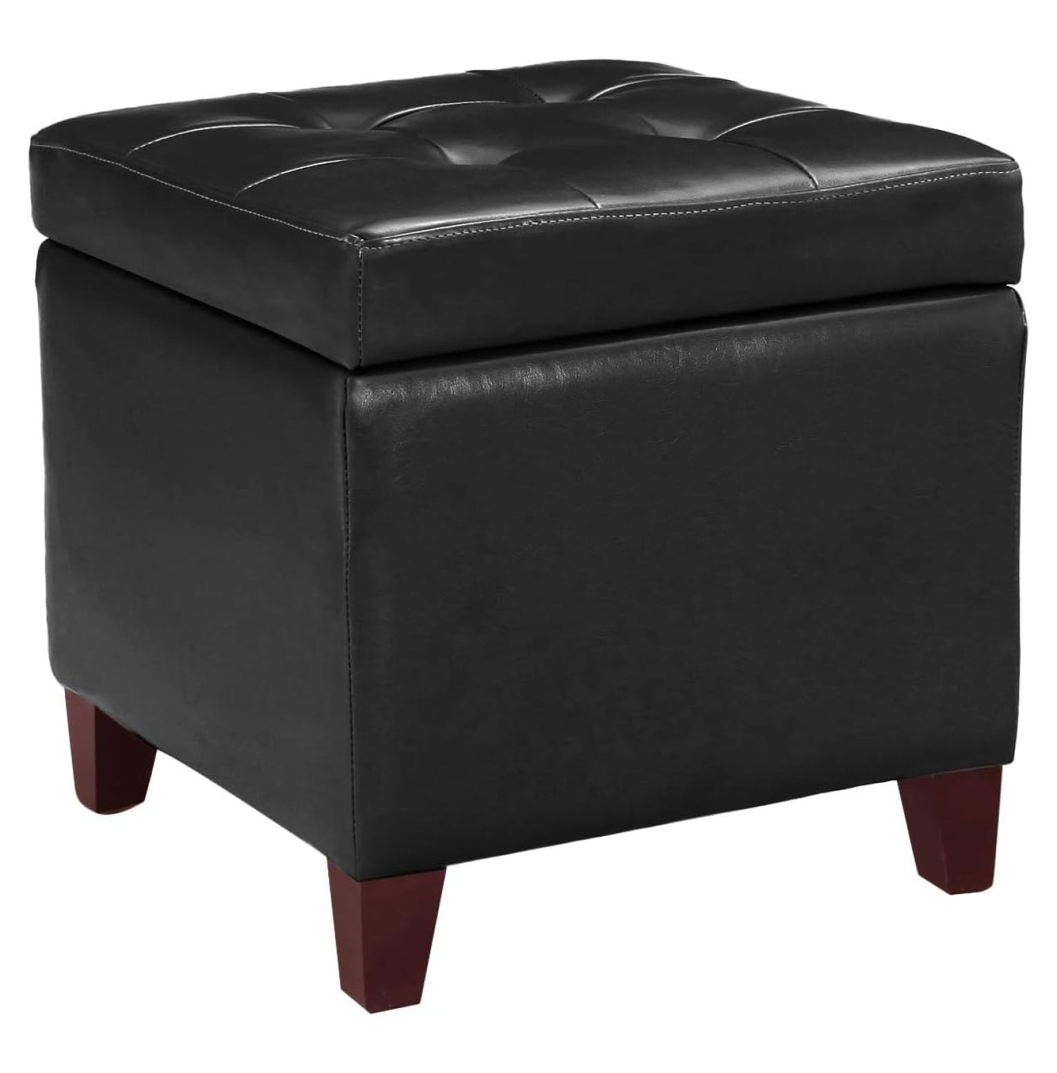 Exlonjet Tufted Faux Leather Storage Ottoman Square Cube Foot Rest ...